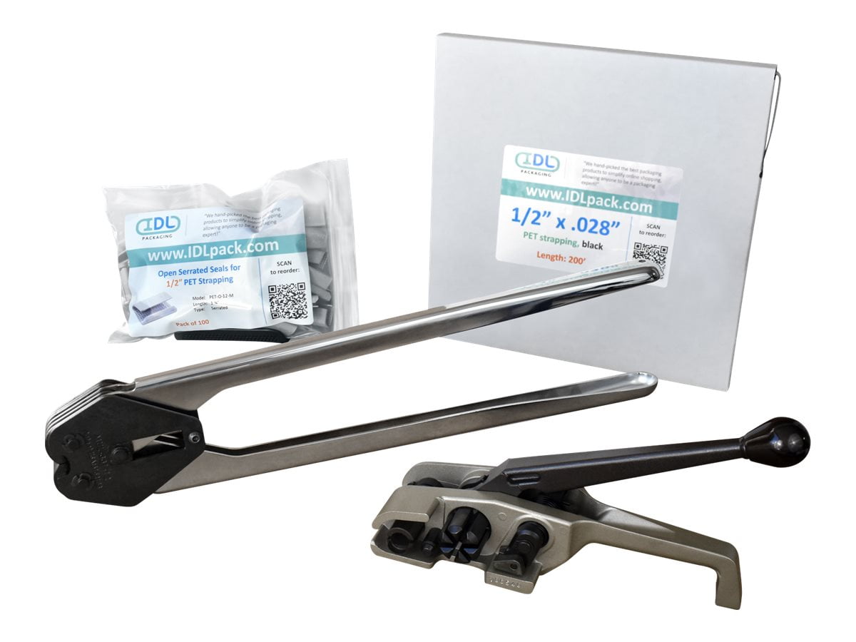 IDL Packaging 1/2" x 200' PRO Polyester (PET) Strapping Kit, 760 lbs. Break Strength - Include ...