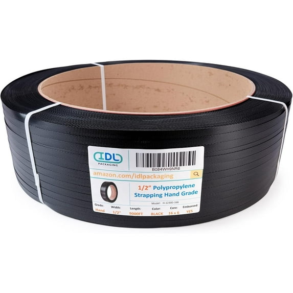 IDL Packaging 1/2" x 9000' Hand Grade Polypropylene (PP) Strapping Roll of 16" x 6" Core Size ...