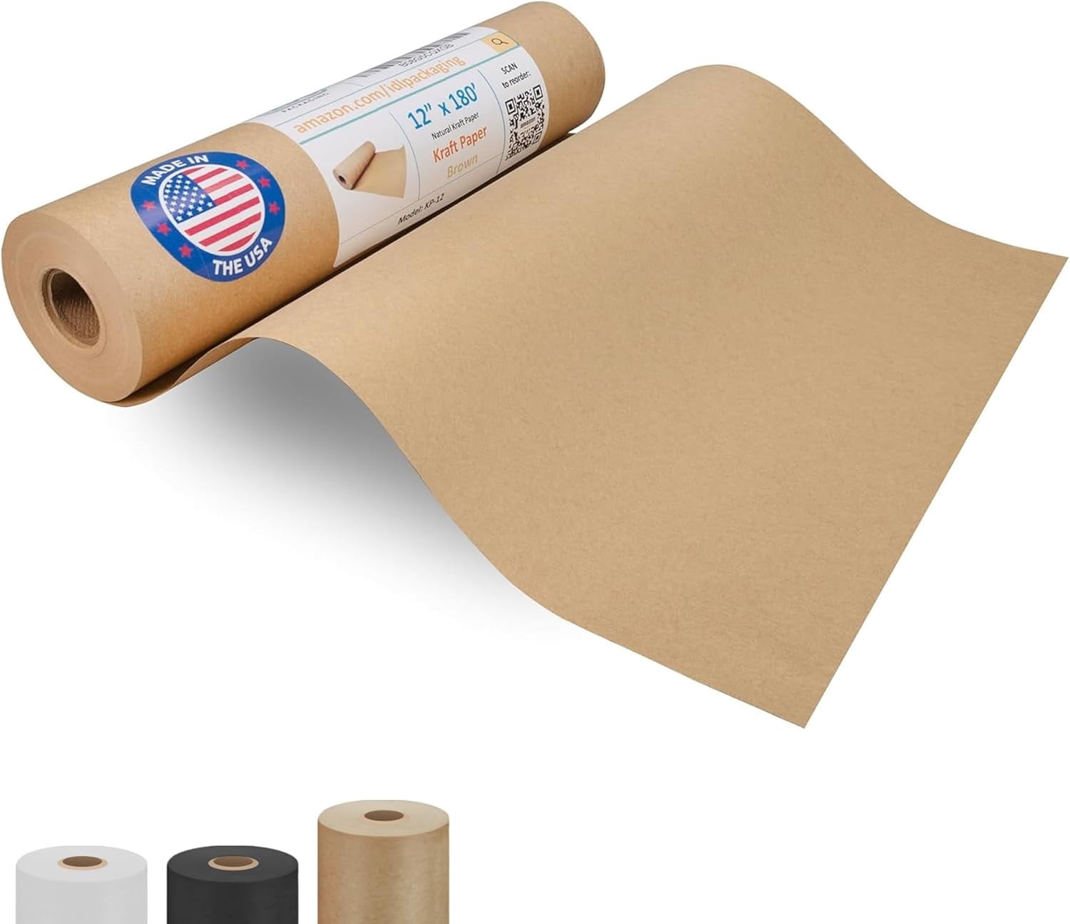 IDL Packaging 12" x 180' Brown Kraft Paper Roll for Packing, Tablecloth ...