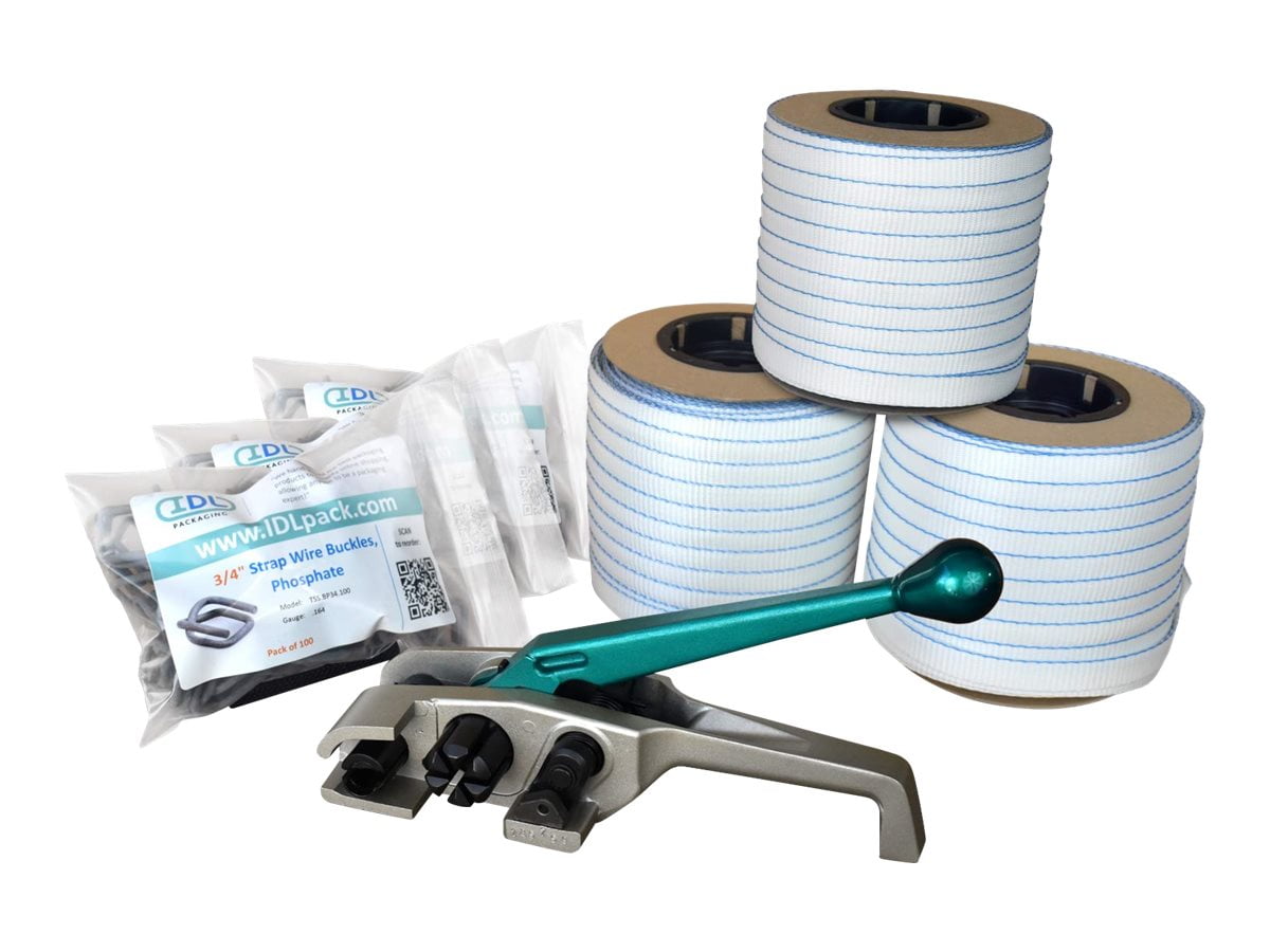 IDL Packaging 3/4" x 750' PRO Woven Cord Strapping Kit, 2400 lbs. Break Strength - Include ...