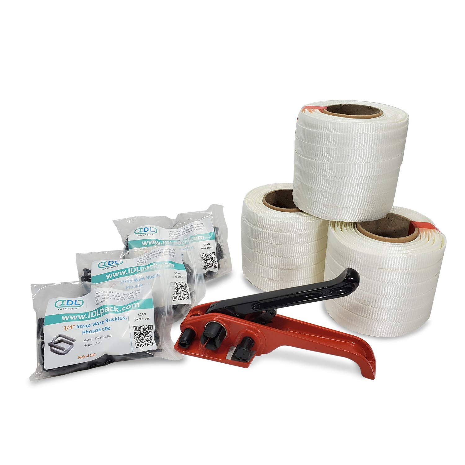IDL Packaging 3/4" x 750' Woven Cord Strapping Kit, 2425 lbs Break Strength. Polyester Cord ...