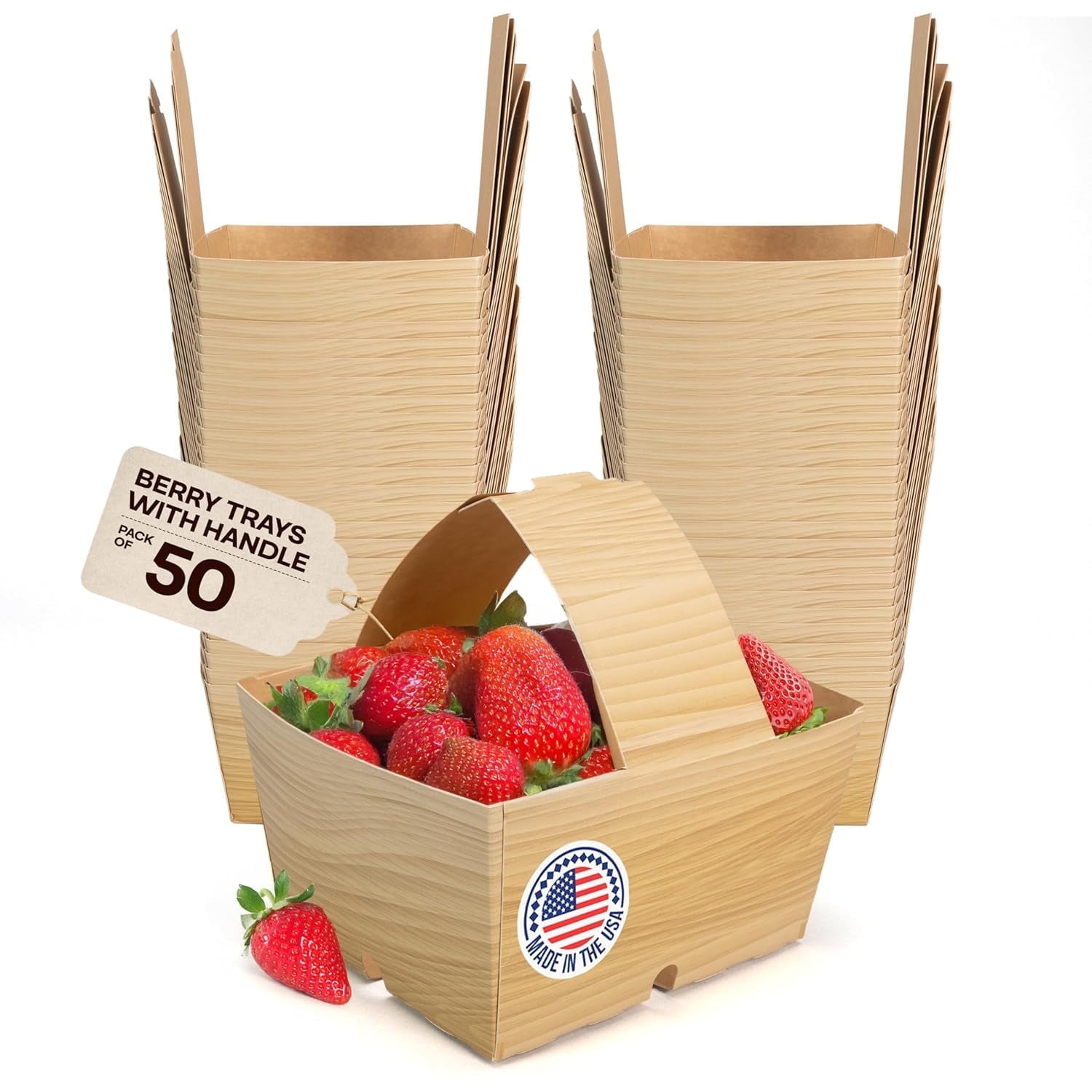 IDL Packaging 3-Pint Berry Baskets with Handles, Wood Grain Print (Pack ...