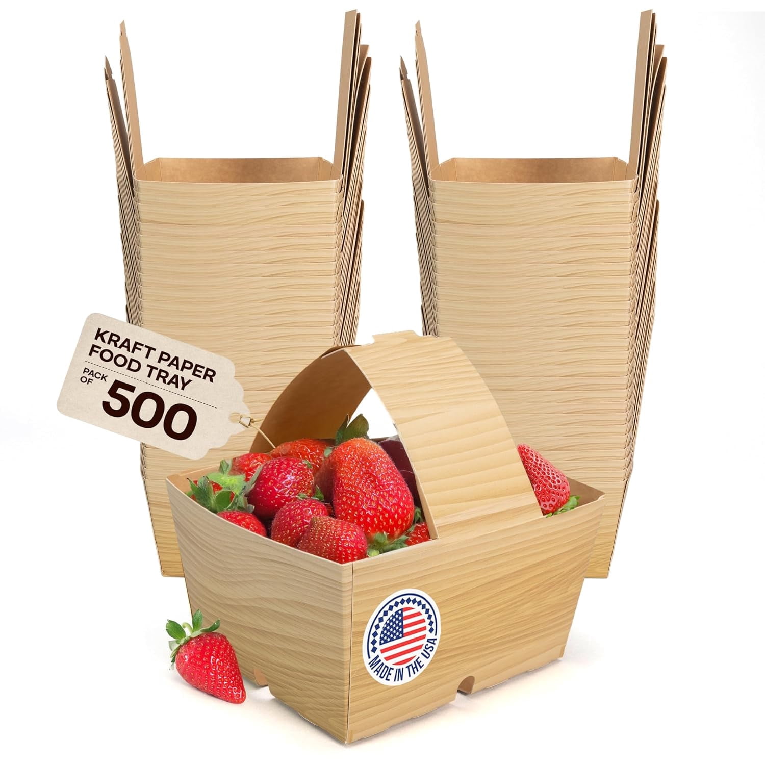 IDL Packaging 3-Pint Berry Baskets with Handles, Wood Grain Print (Pack ...