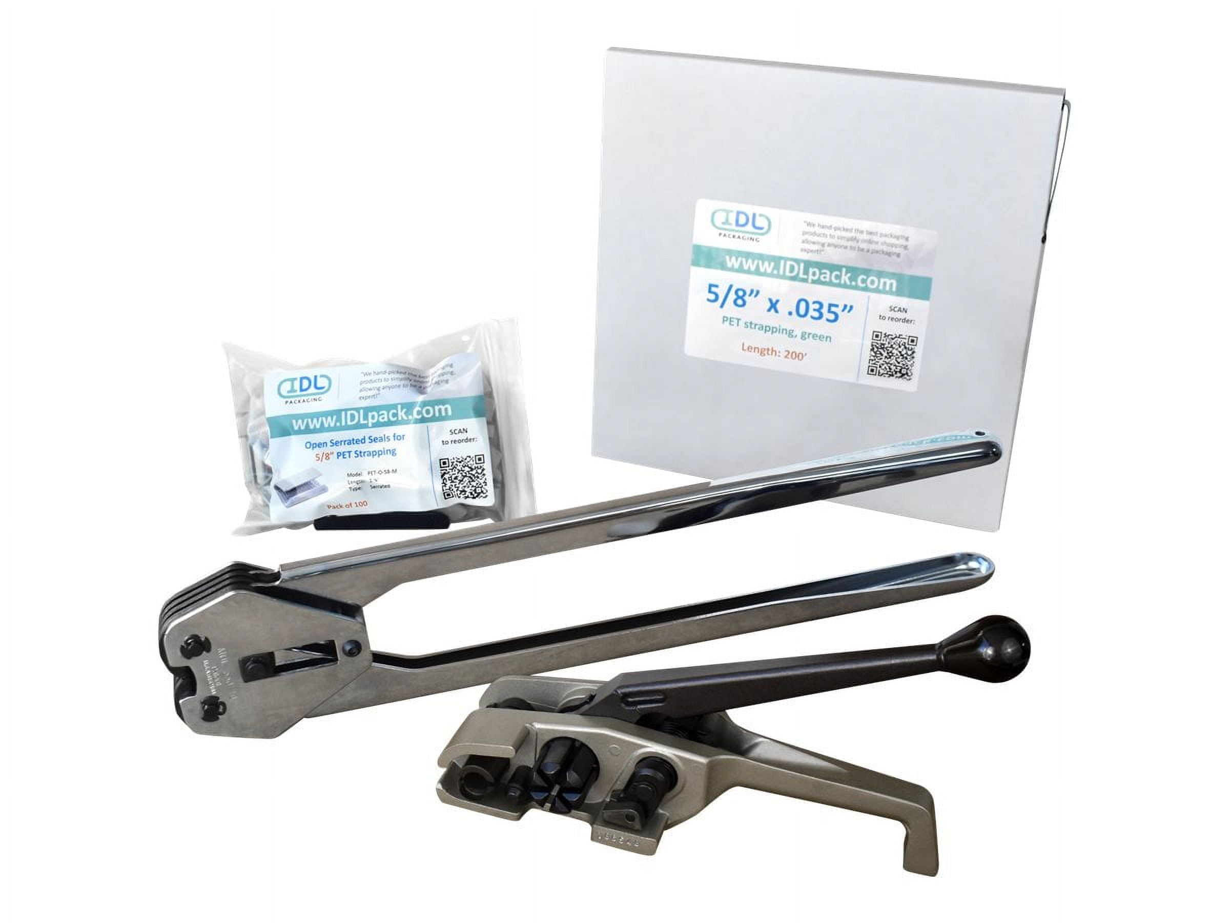 IDL Packaging 5/8" x 200' PRO Polyester (PET) Strapping Kit, 1400 lbs. Break Strength - Include ...