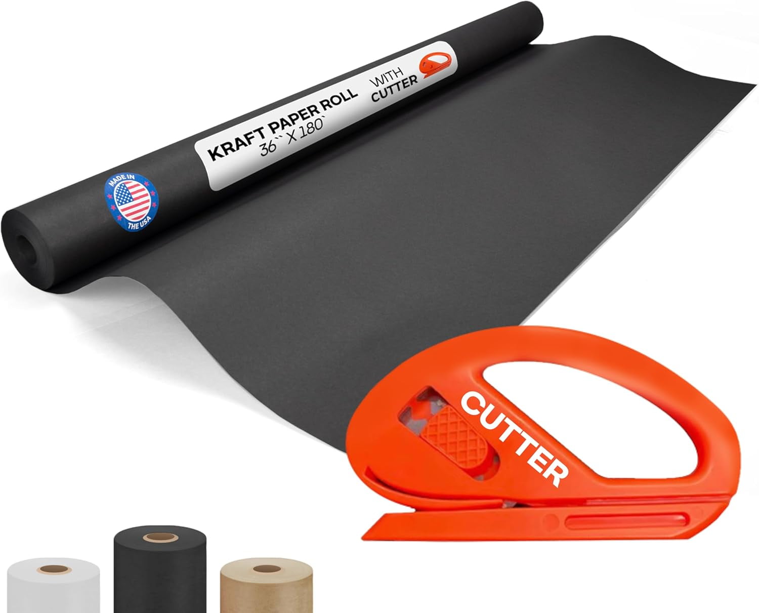 IDL Packaging Black Kraft Paper Roll 36" x 2160" (180 feet) with Cutter ...