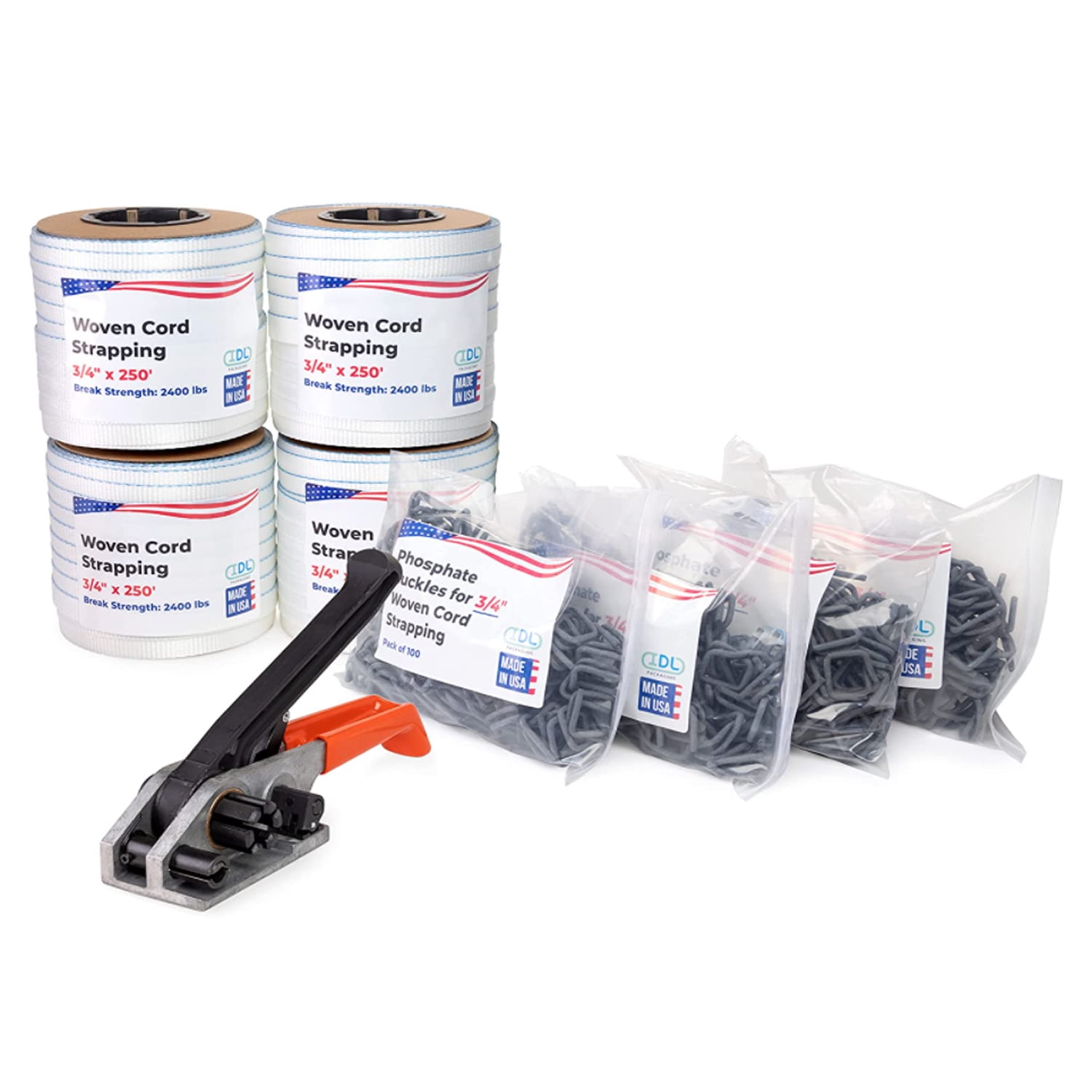 IDL Packaging USA Made 3/4" x 500' Woven Cord Strapping Kit, 2400 lbs Break Strength - Walmart.com