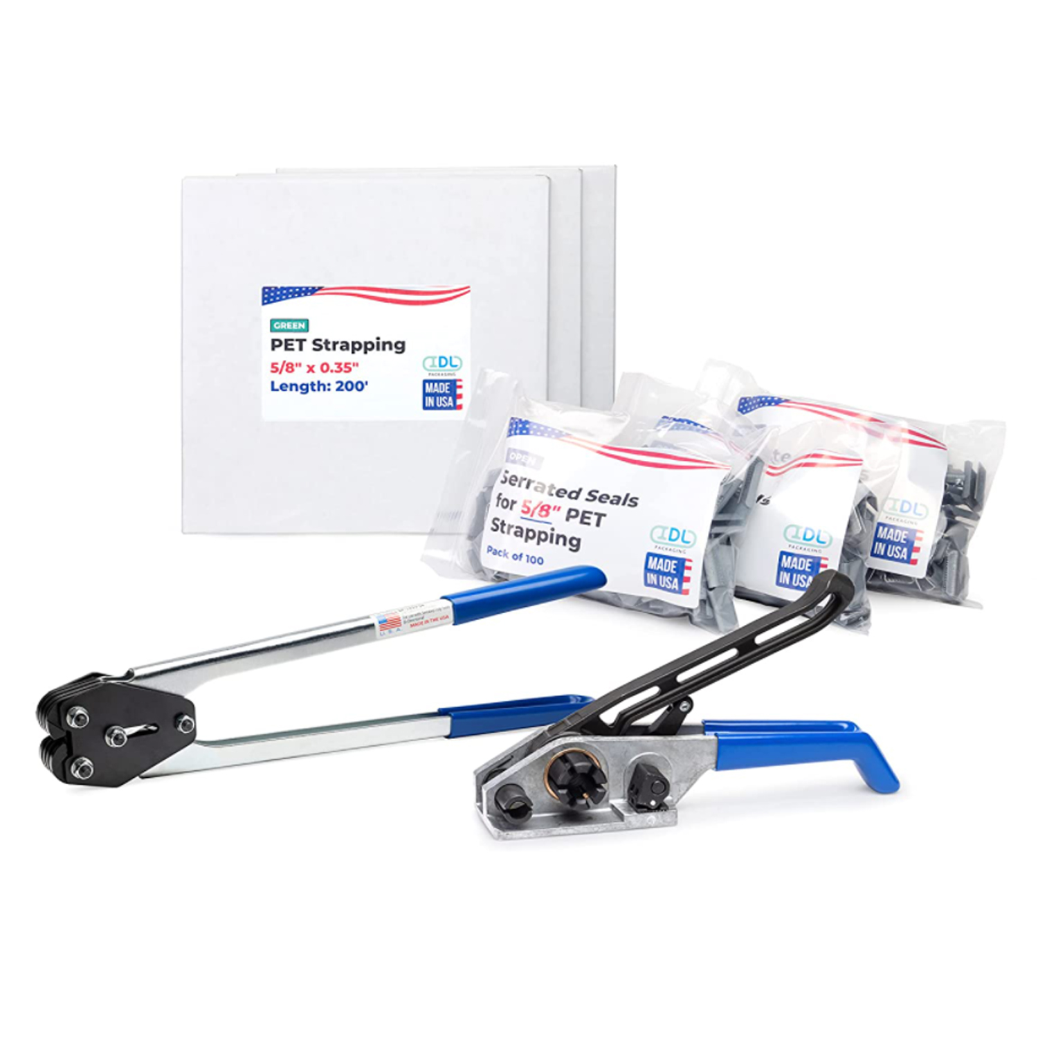 IDL Packaging USA Made 5/8" x 600' Polyester (PET) Strapping Kit, 1400 lbs Break Strength ...