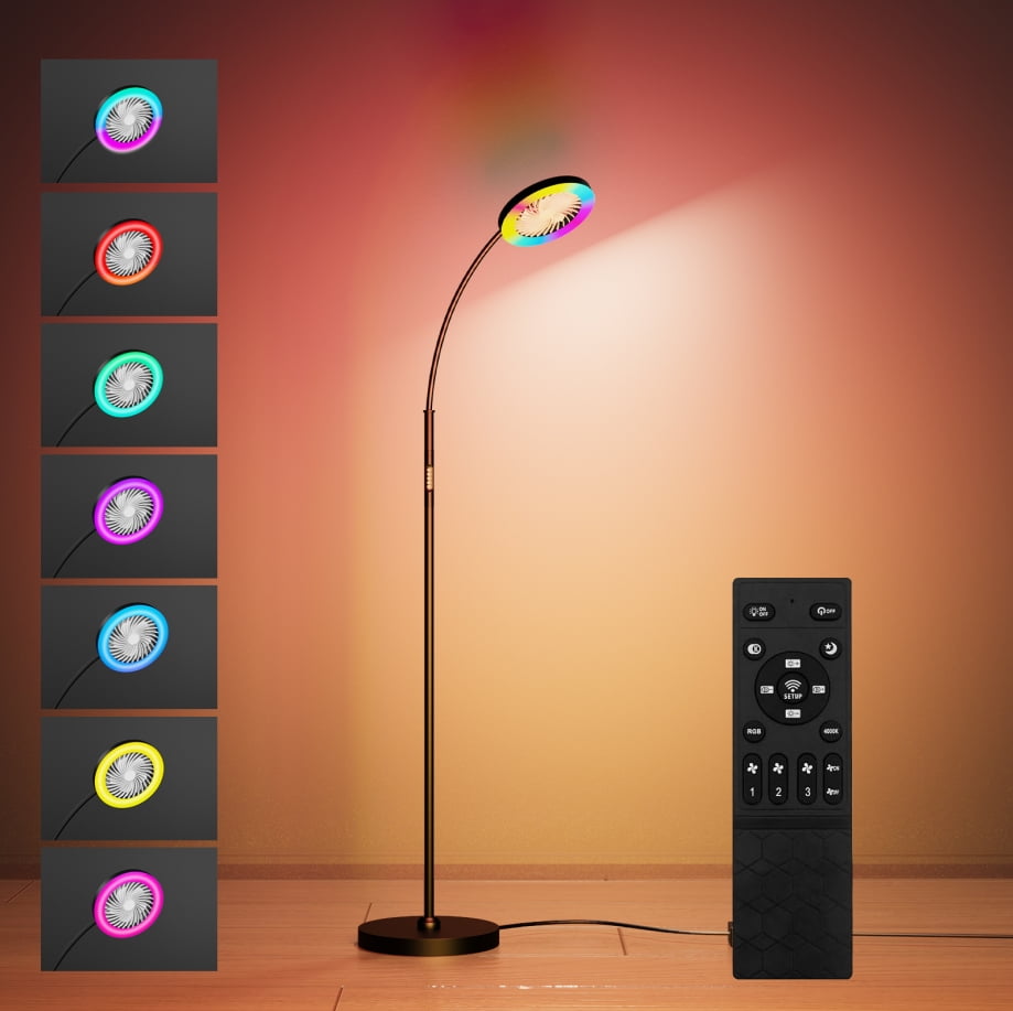 IDOGLOME Floor Fan with RGB Lights Lamp 18w 1200Lm LED Light Fixture with Standing Fan and ...