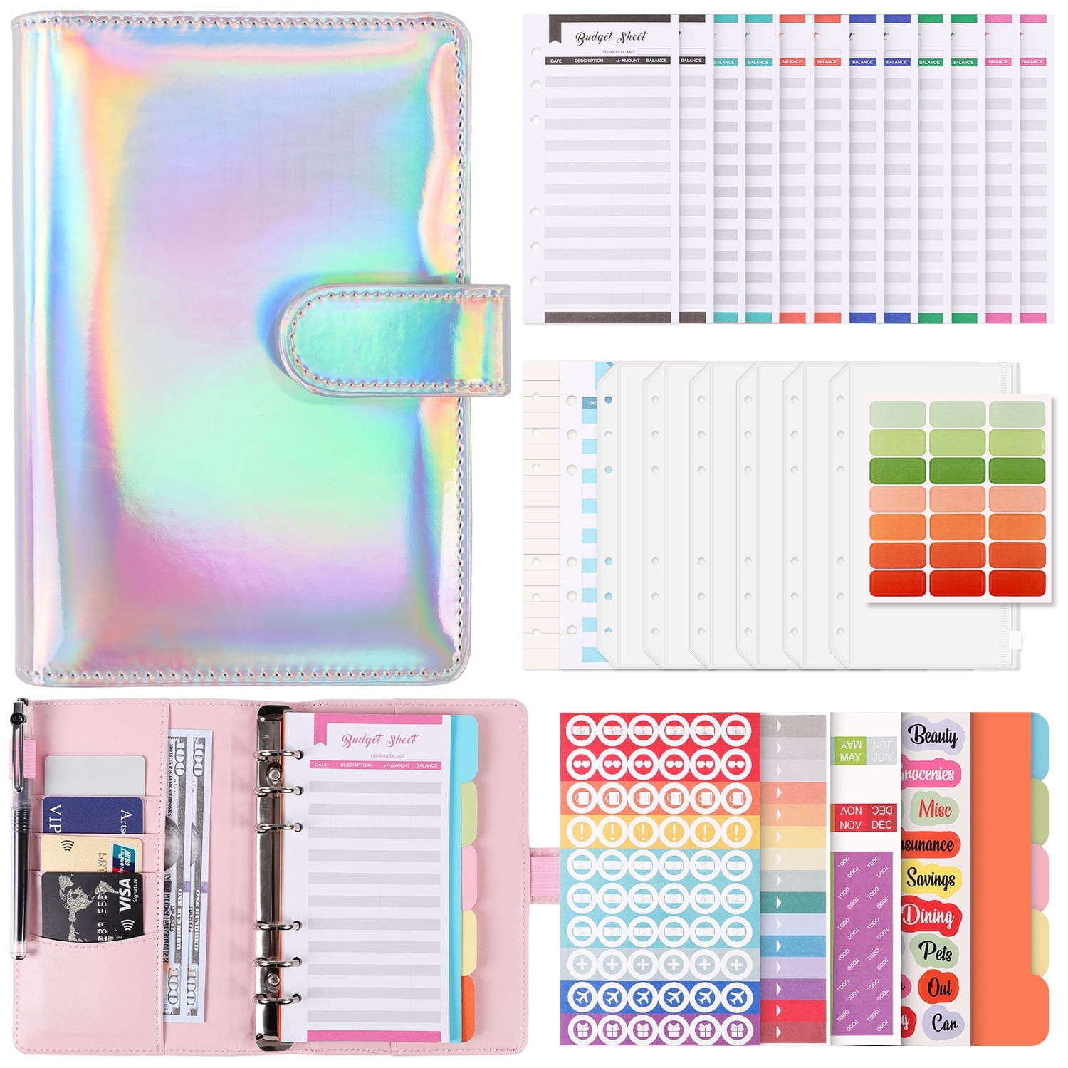 IDOMIK 79-Piece A6 Leather Budget Binder with Zipper Envelopes, Expense ...