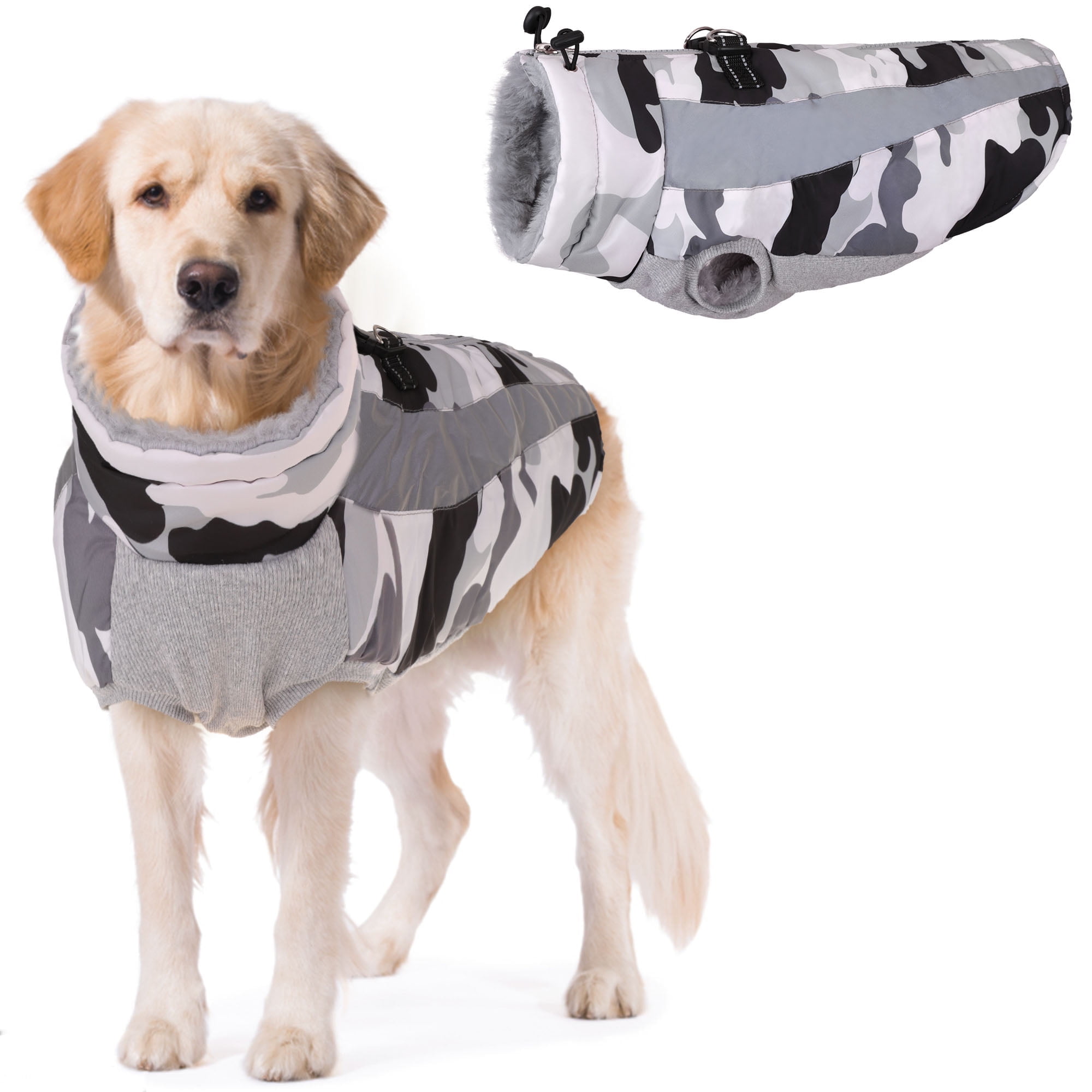 IDOMIK Warm Winter Dog Coat, Reflective Fleece Camo Jacket, Windproof ...