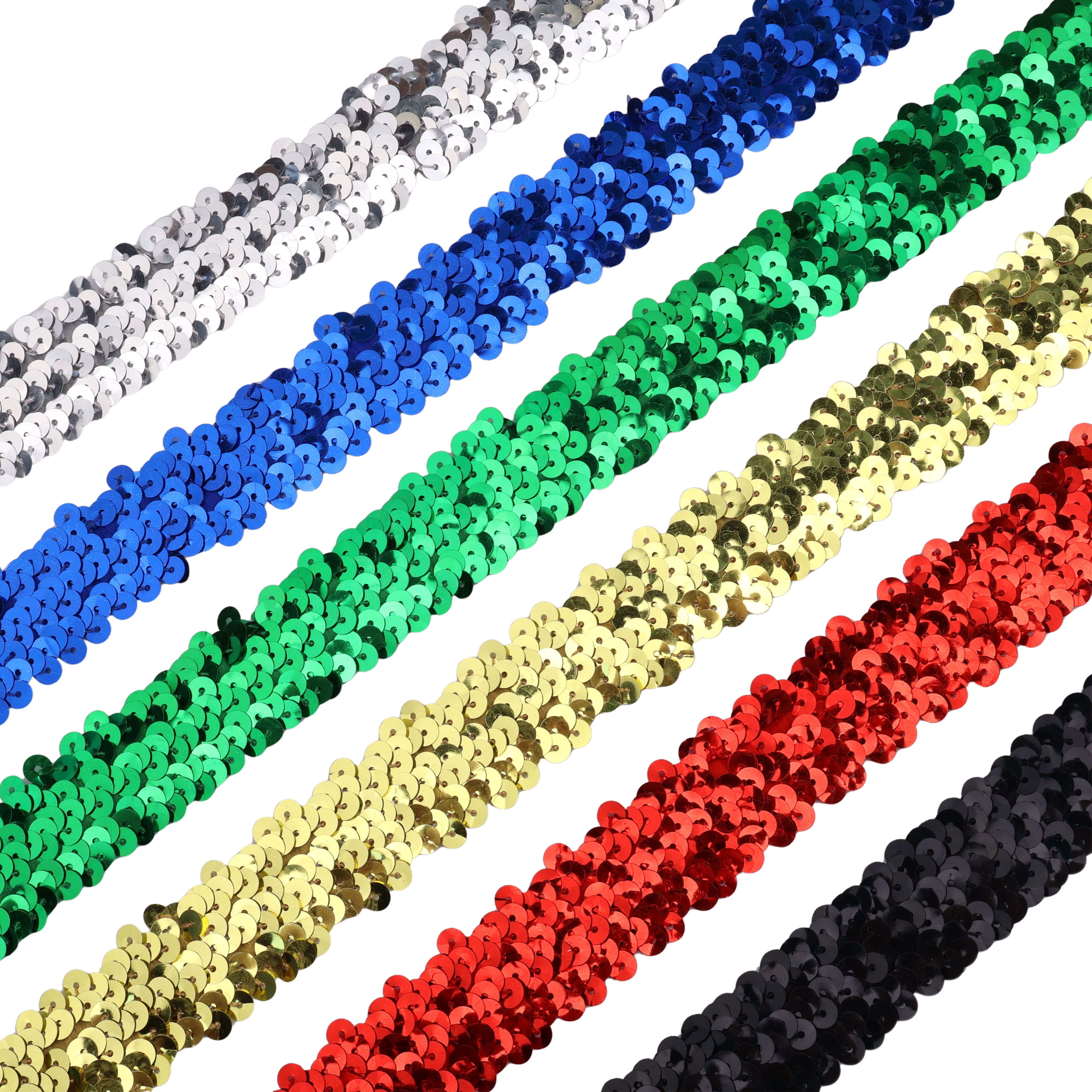 IDONGCAI 11 Yard 1 Inch Elastic Sequins Trim 3 Row Flat Glitter Sequin ...
