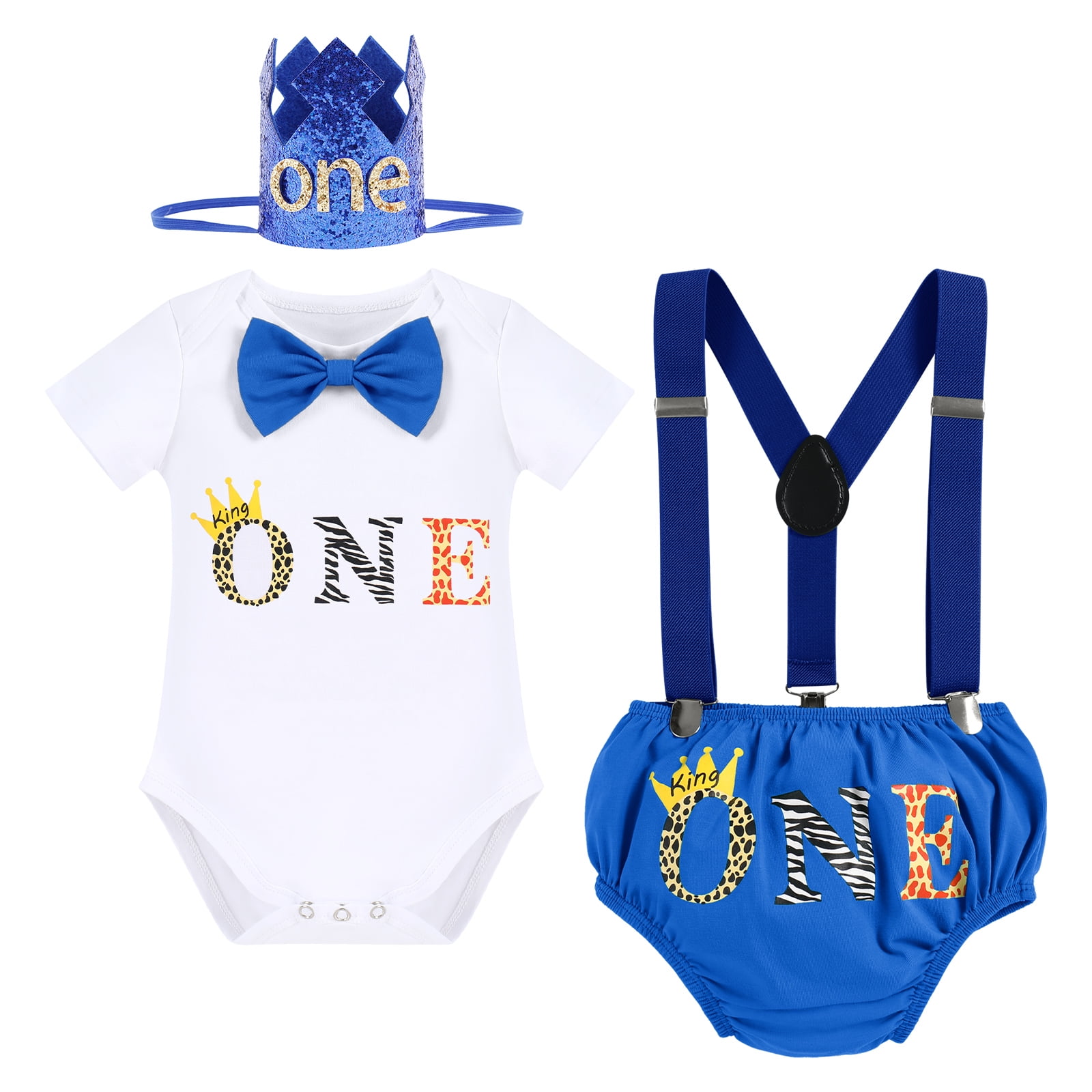 IDOPIP Baby Boys Lion 1st Birthday Outfit Bowtie Romper + Shorts ...