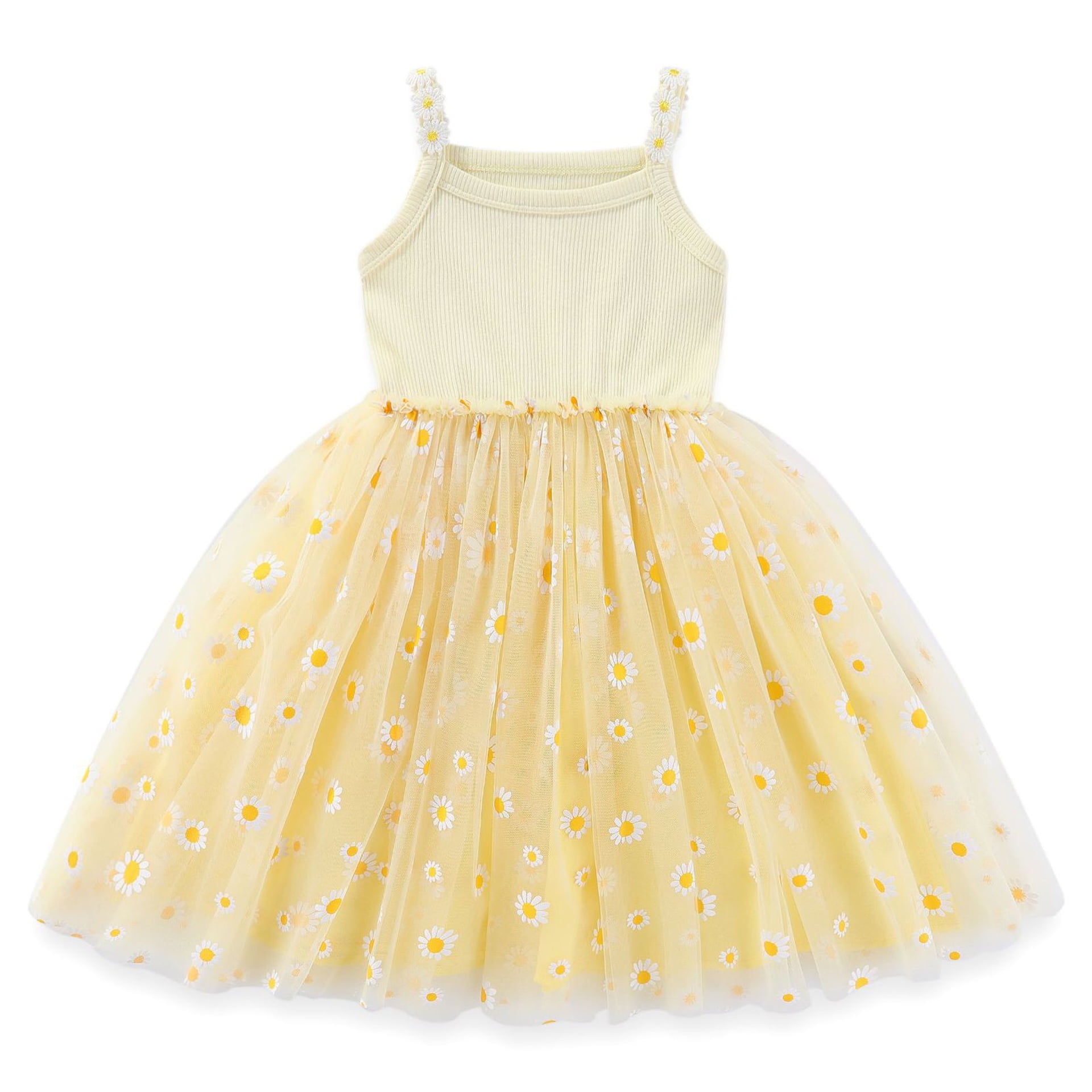 IDOPIP Baby Girls Daisy Flower Tutu Dress Spaghetti Straps Layered ...