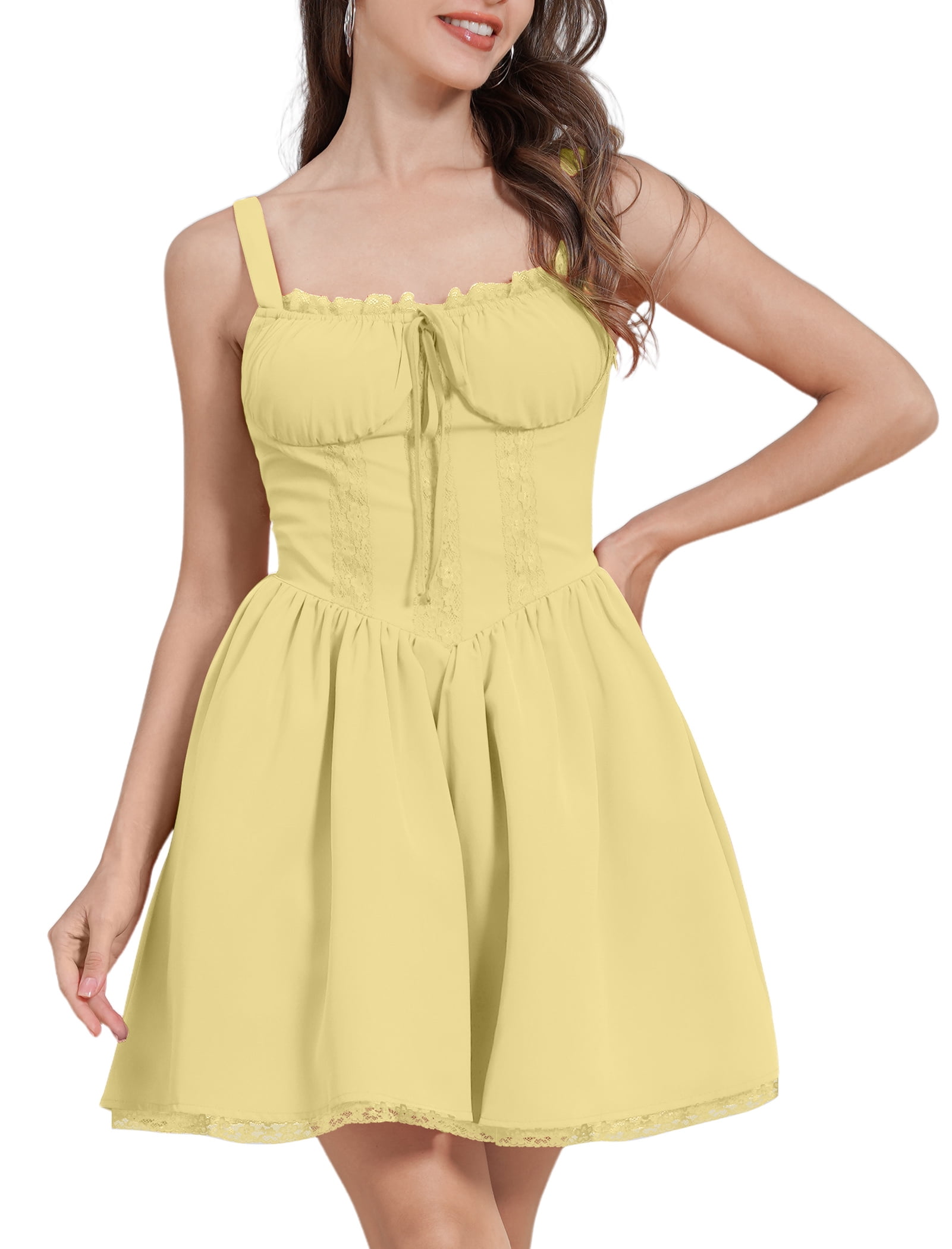 IDOPIP Corset Dresses for Women Spaghetti Strap Flare Summer Midi Dress ...