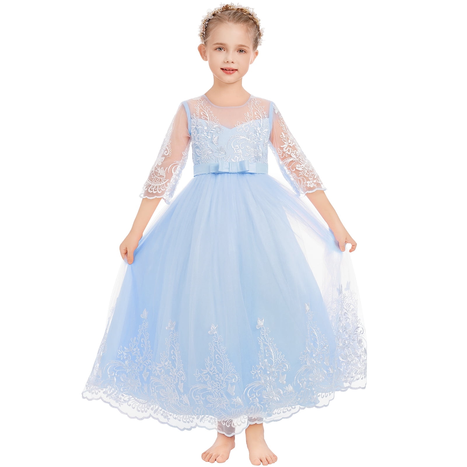 IDOPIP Flower Girl Lace Dress for Kids Wedding Bridesmaid Party Gown ...