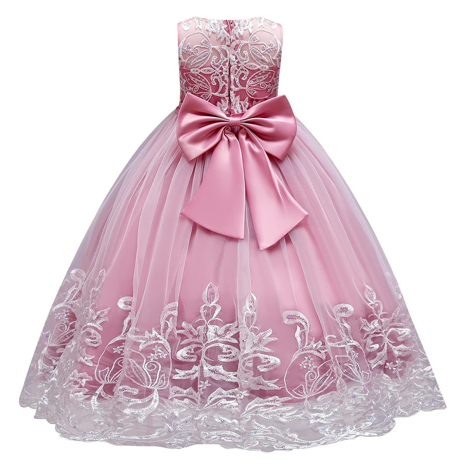 IDOPIP Flower Girl Lace Tulle Dress for Kids Wedding Bridesmaid ...