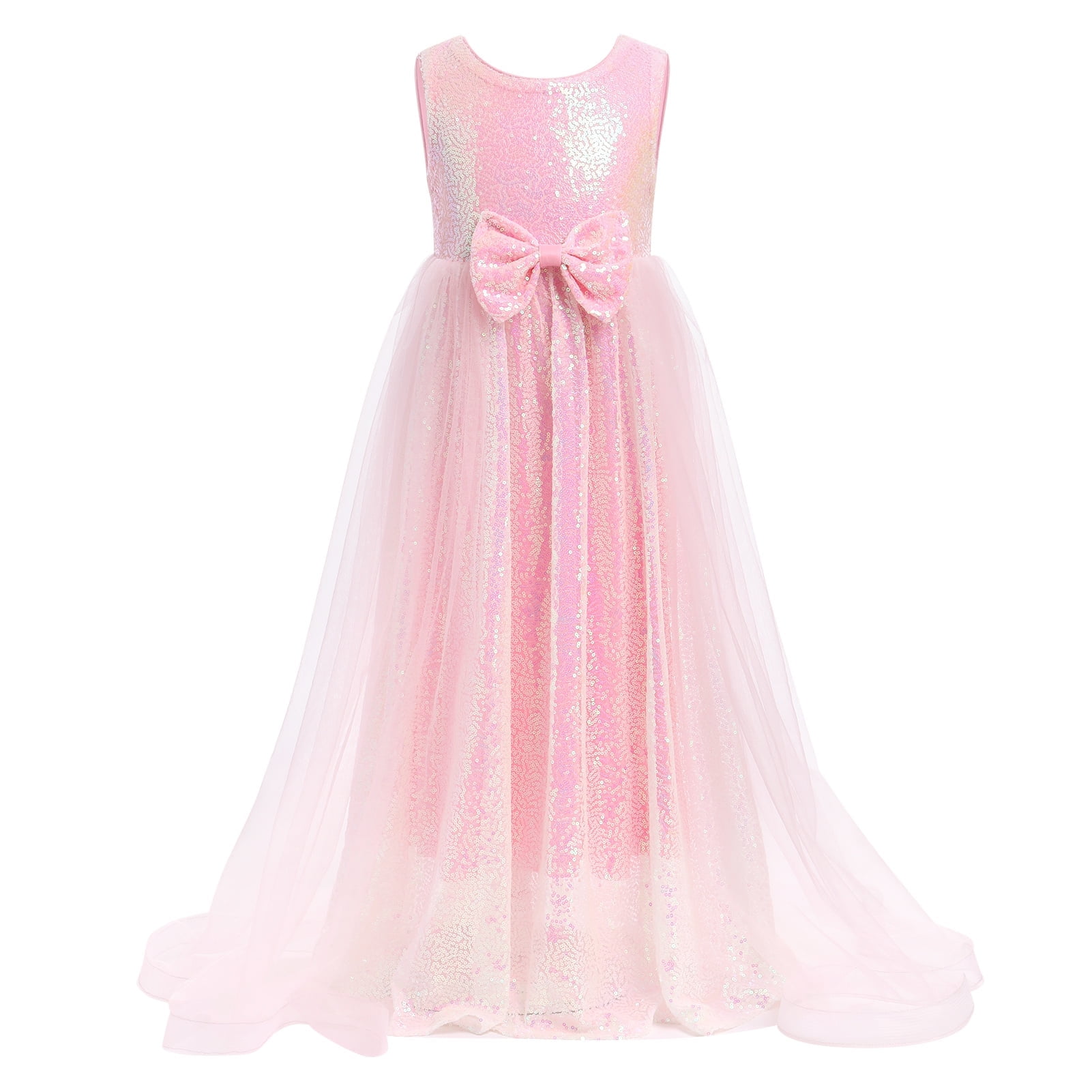 IDOPIP Flower Girls Sequin Dress Sleeveless Sparkly Tulle Long Dress ...