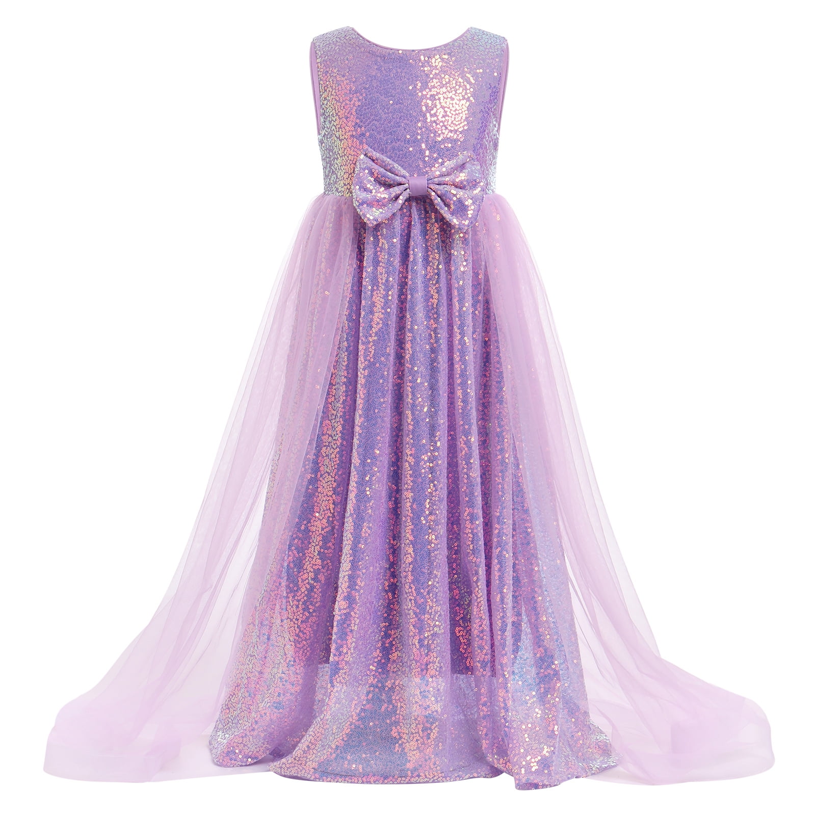 IDOPIP Flower Girls Sequin Dress Sleeveless Sparkly Tulle Long Dress ...