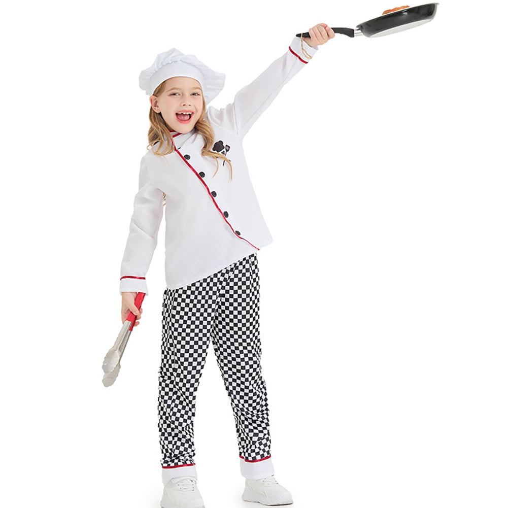 IDOPIP Kids Chef Costume Boys Girls Chef Coat Pants with Chef Hat ...