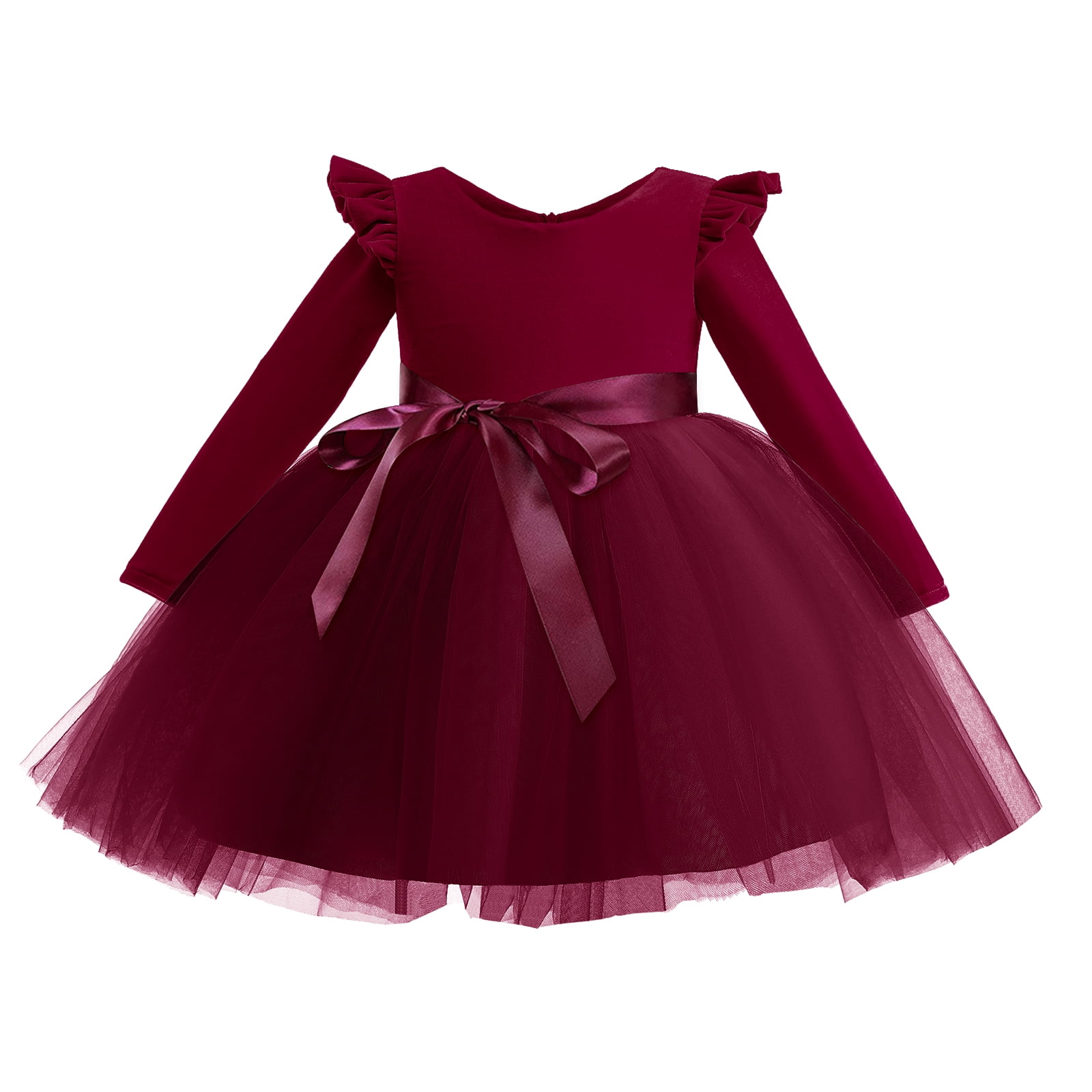 IDOPIP Kids Girl Velvet Tulle Tutu Dress Long Sleeve Ruffle Dress Wedding Christmas Party ...