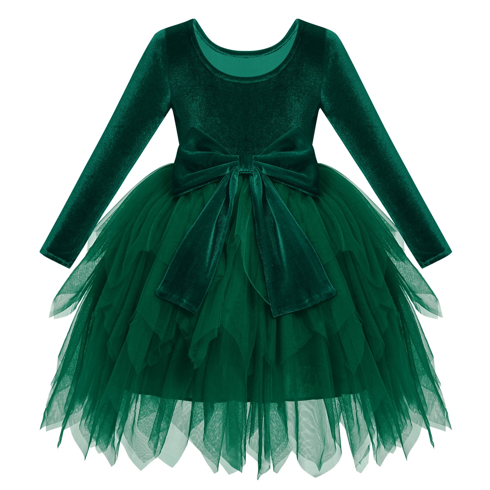IDOPIP Toddler Girls Velvet Tulle Tutu Dress Long Sleeve Bowknot Christmas Dress Fall Winter ...