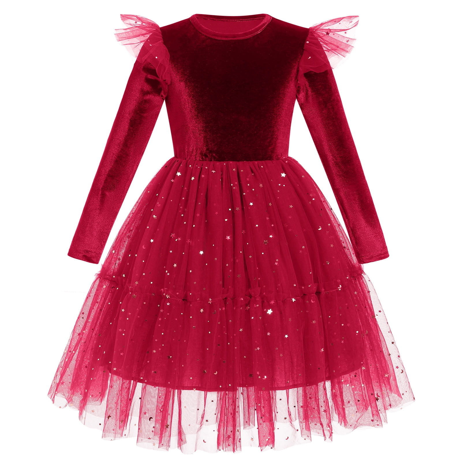 IDOPIP Toddler Girls Velvet Tutu Dress Sparkle Star Sequins Tulle Christmas Party Fall Winter ...