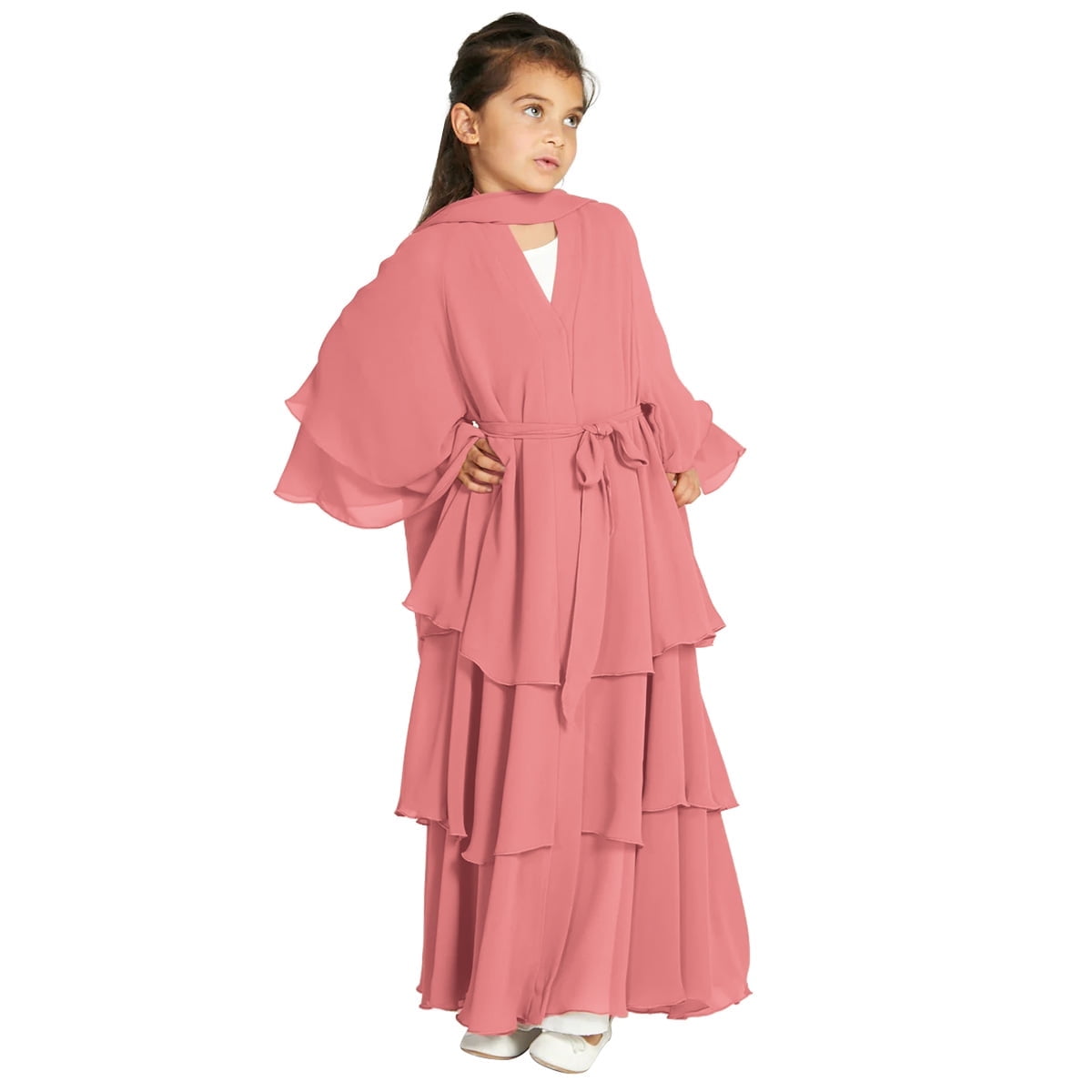 IDOPIP Kids Girls Muslim Chiffon Abaya Open Front Cardigan Modest Dress ...