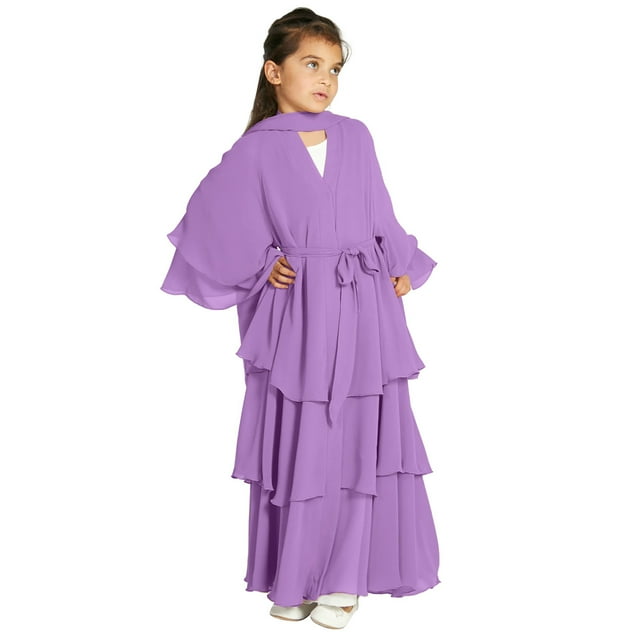 IDOPIP Kids Girls Muslim Chiffon Abaya Open Front Cardigan Modest Dress ...