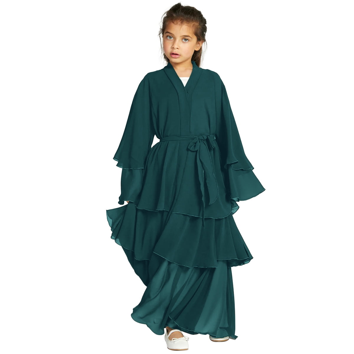 IDOPIP Kids Girls Muslim Chiffon Abaya Open Front Cardigan Modest Dress ...