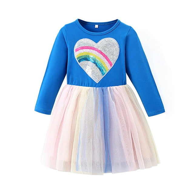 IDOPIP Kids Girls Sequin Tulle Tutu Dress Long Sleeve Ruffle Dress Fall Winter Casual Dress ...