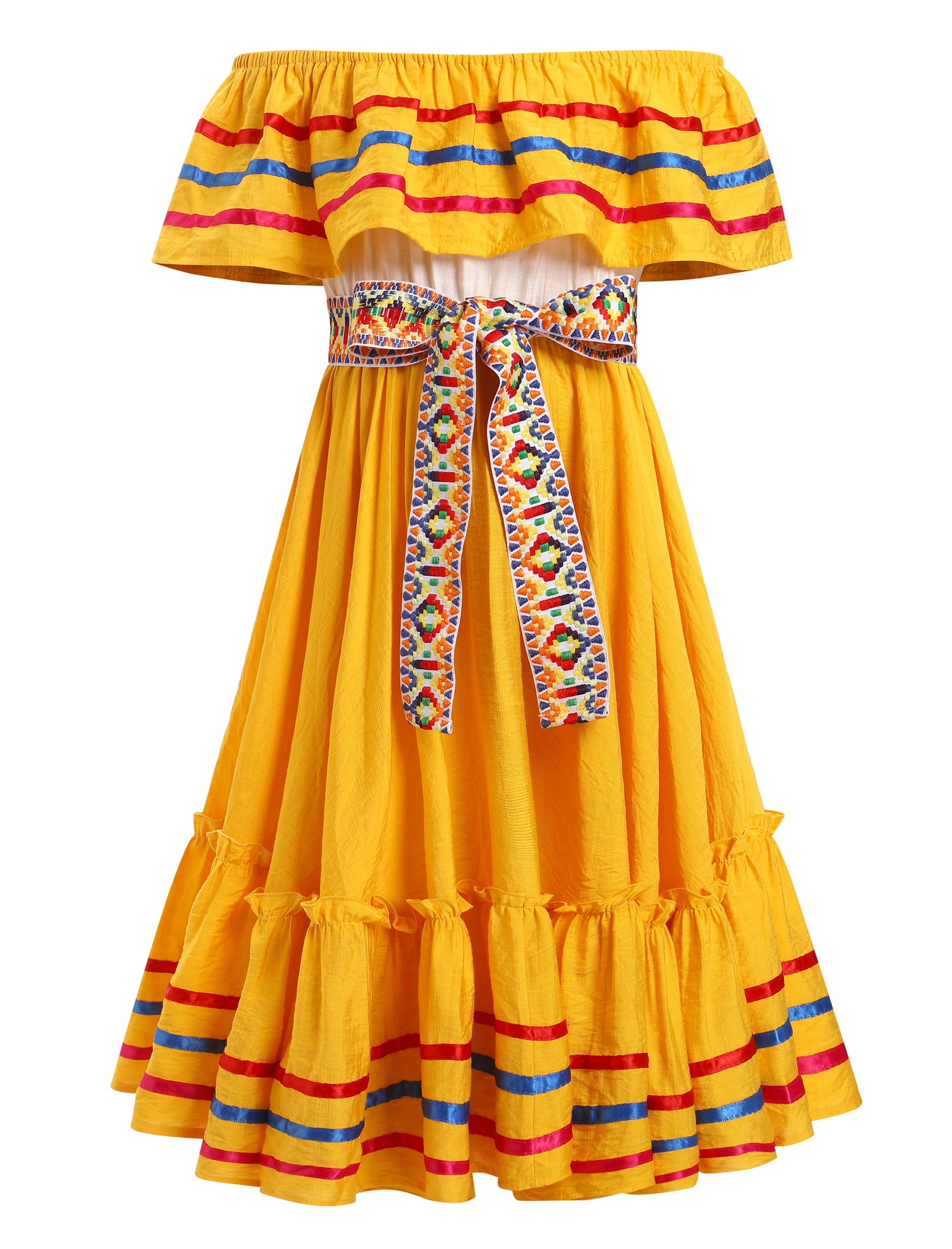 IDOPIP Kids Girls Traditional Mexican Dress Cinco De Mayo Fiesta Ribbon ...
