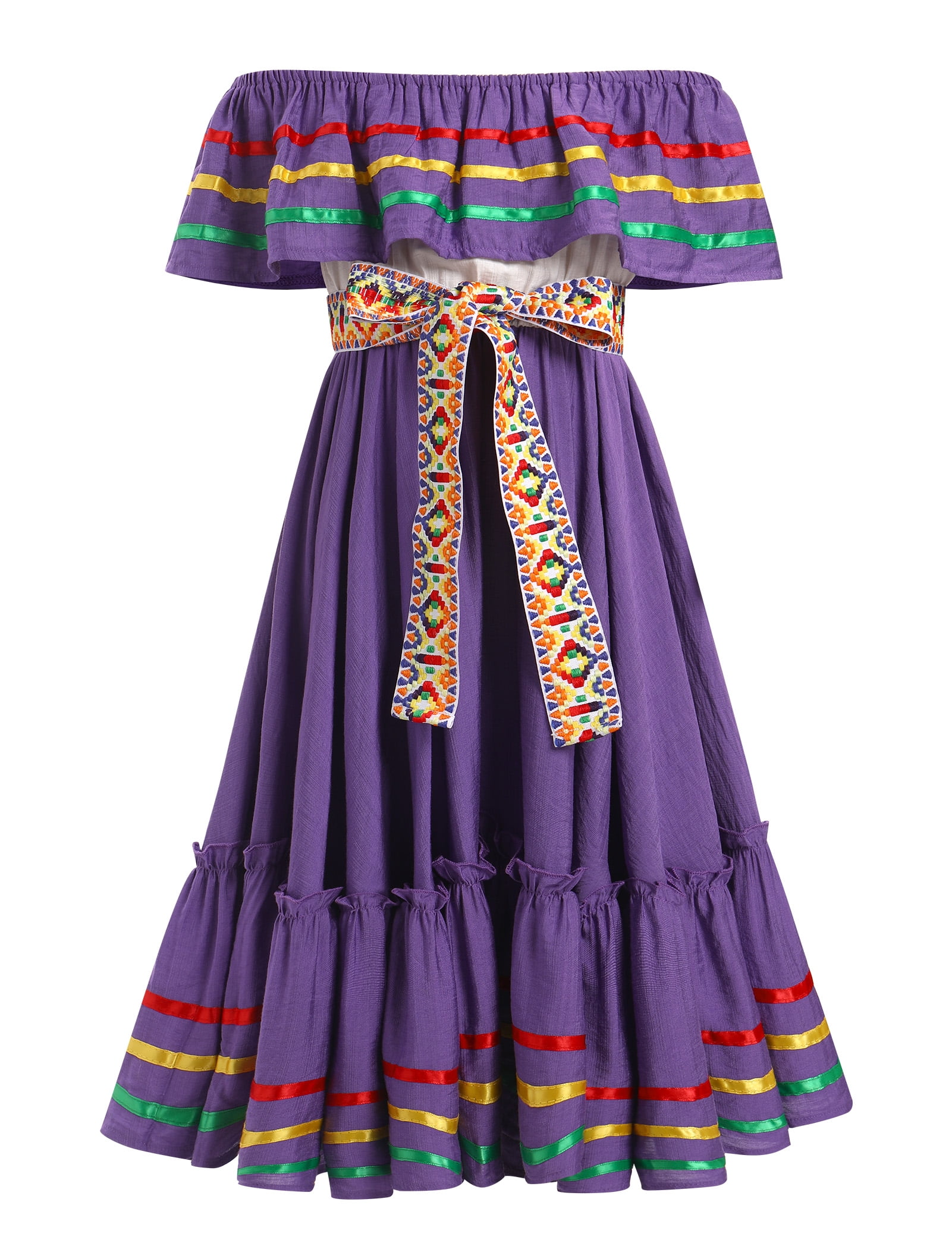 IDOPIP Kids Girls Traditional Mexican Dress Cinco De Mayo Fiesta Ribbon ...