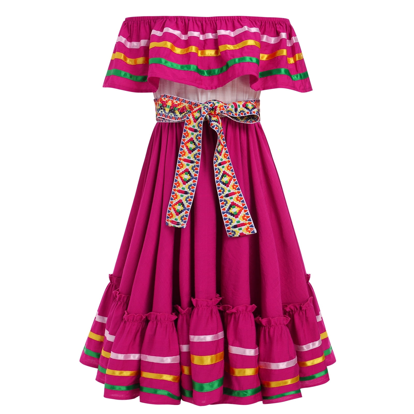 IDOPIP Kids Girls Traditional Mexican Dress Cinco De Mayo Fiesta Ribbon ...