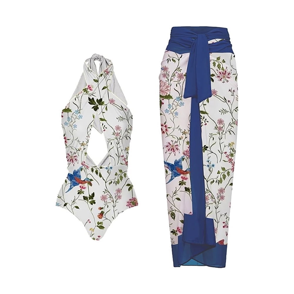 IDOPIP Lightweight Long Cover-up Floral Print Swimwear Set, (Women's ...