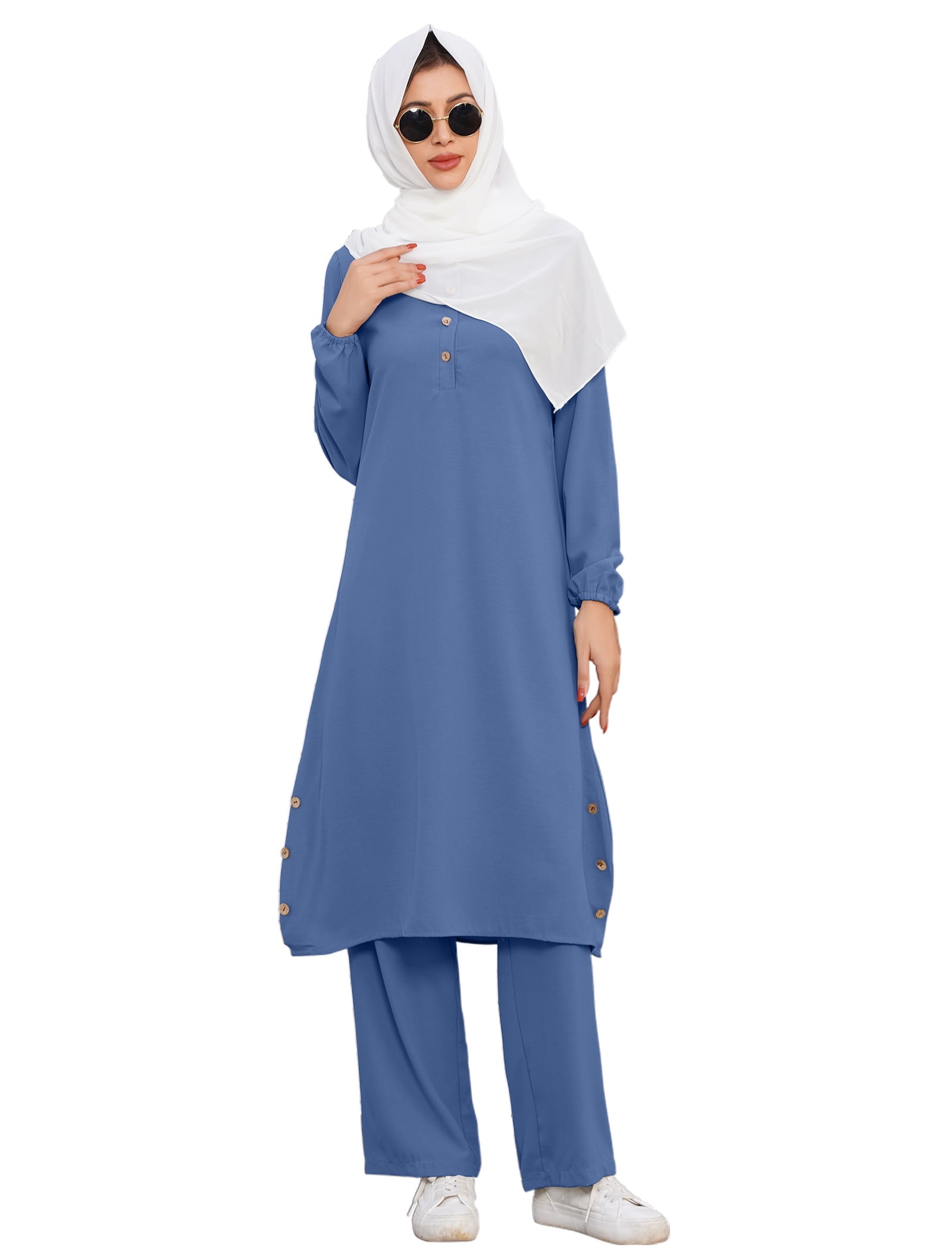 IDOPIP Muslim Abaya Dress for Women Long Sleeve Maxi Modest Dresses ...