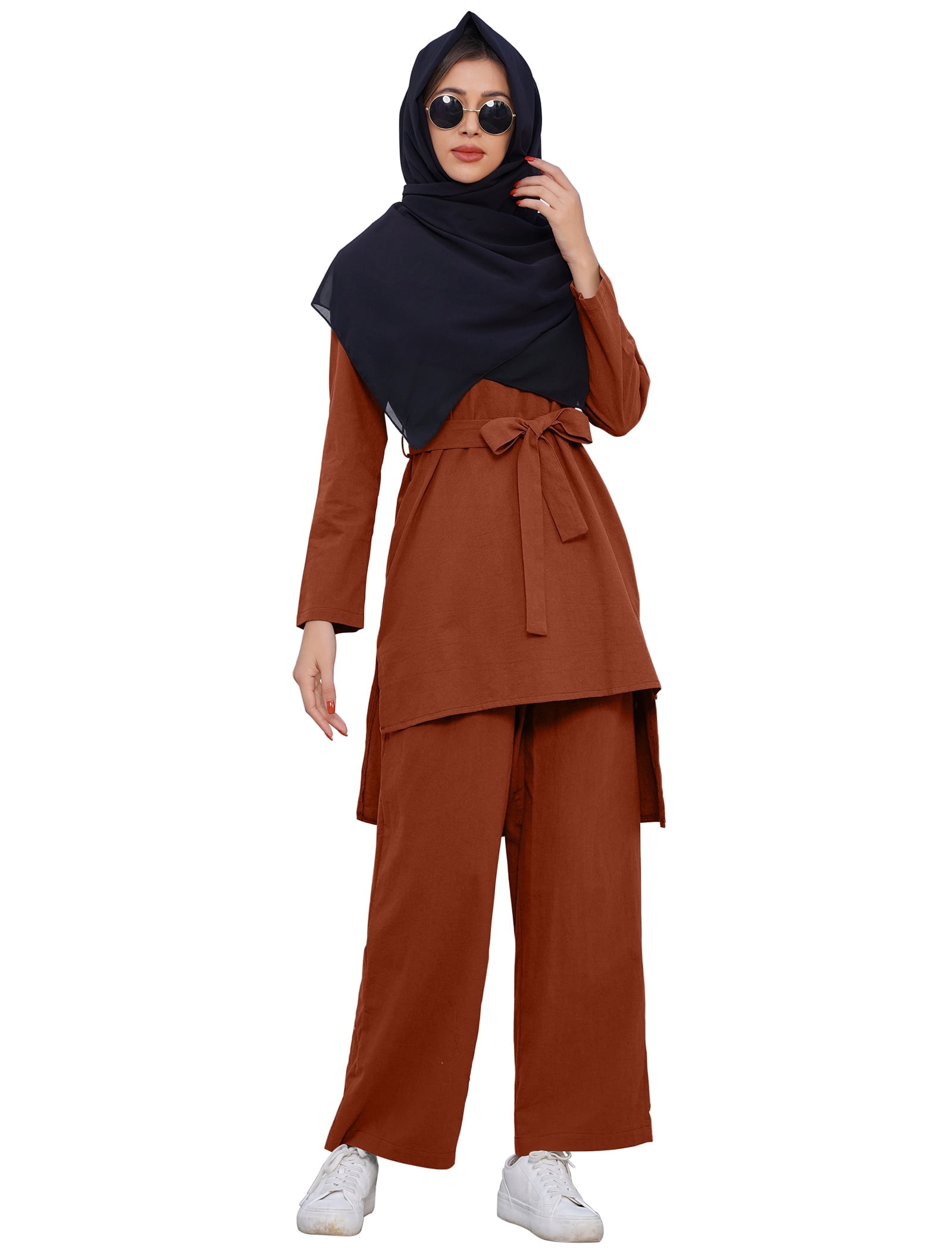 IDOPIP Muslim Abaya Dress for Women Long Sleeve Maxi Modest Dresses ...