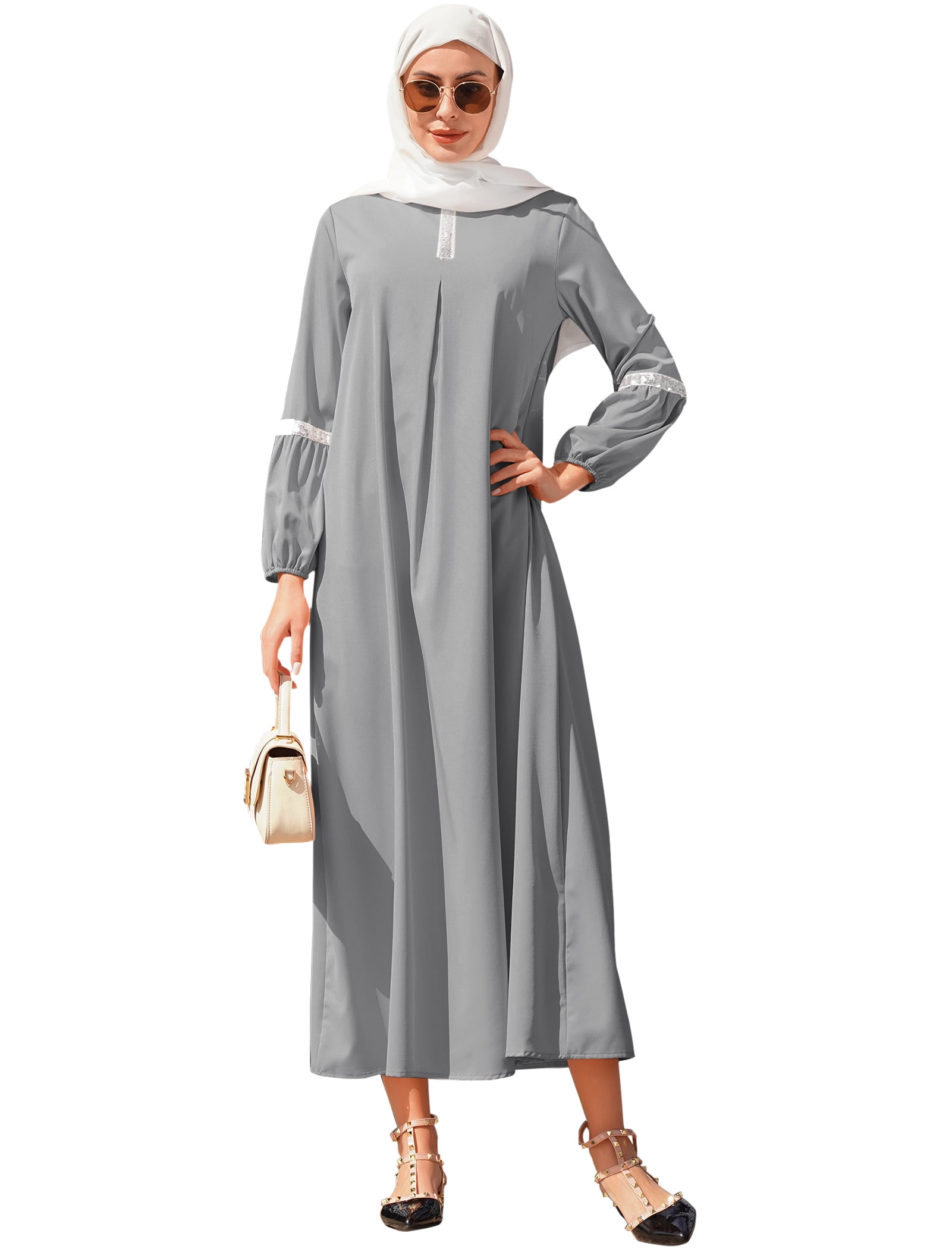 IDOPIP Muslim Abaya Hijab Dress for Women Sequin Islamic Prayer Dress ...
