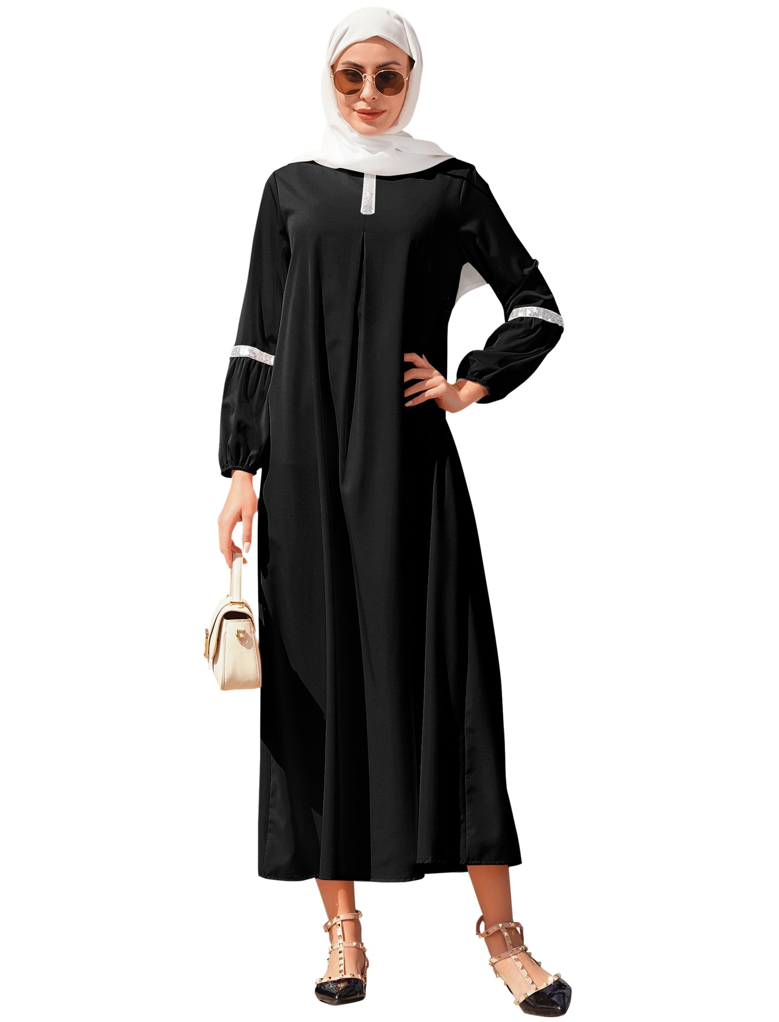 IDOPIP Muslim Abaya Hijab Dress for Women Sequin Islamic Prayer Dress ...