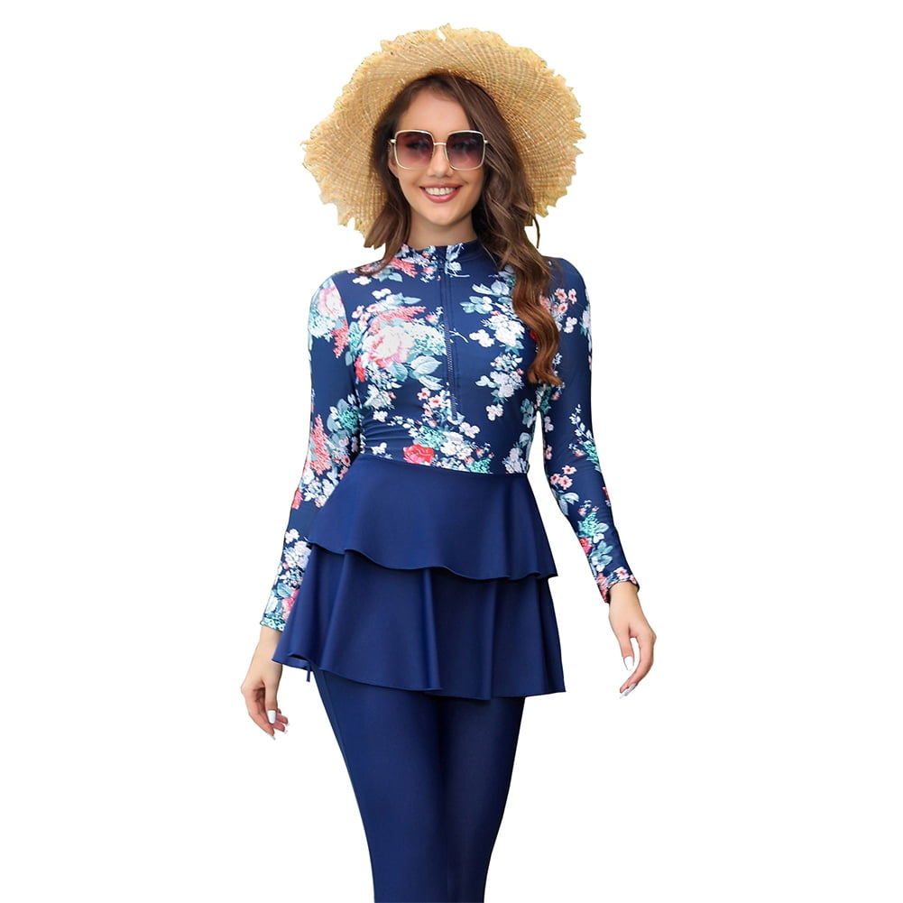 IDOPIP Muslim Swimsuits for Women Burkini Bathing Suits Long Sleeve ...