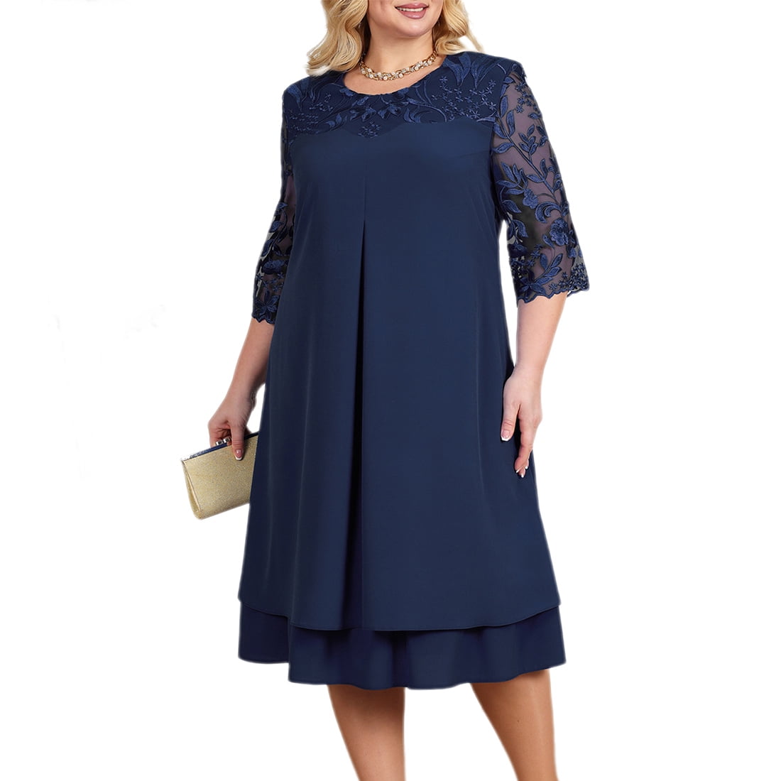 Idopip Plus Size Cocktail Dress For Curvy Women 1 2 Sleeve Floral