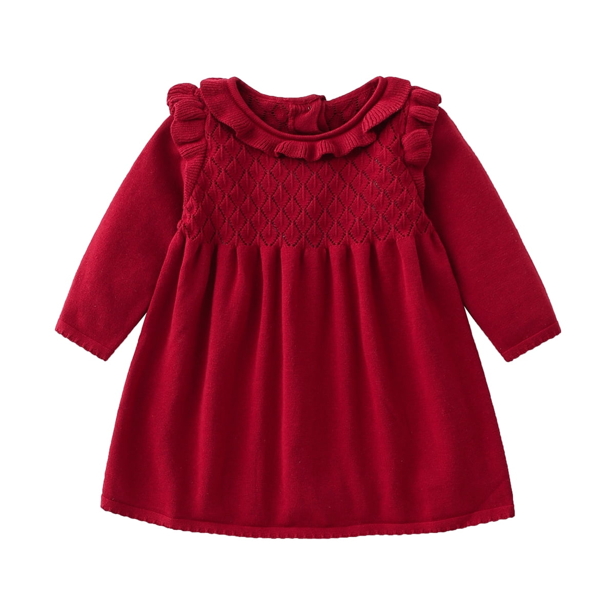 IDOPIP Toddler Baby Girl Knit Sweater Dress Long Sleeve Ribbed Ruffle ...