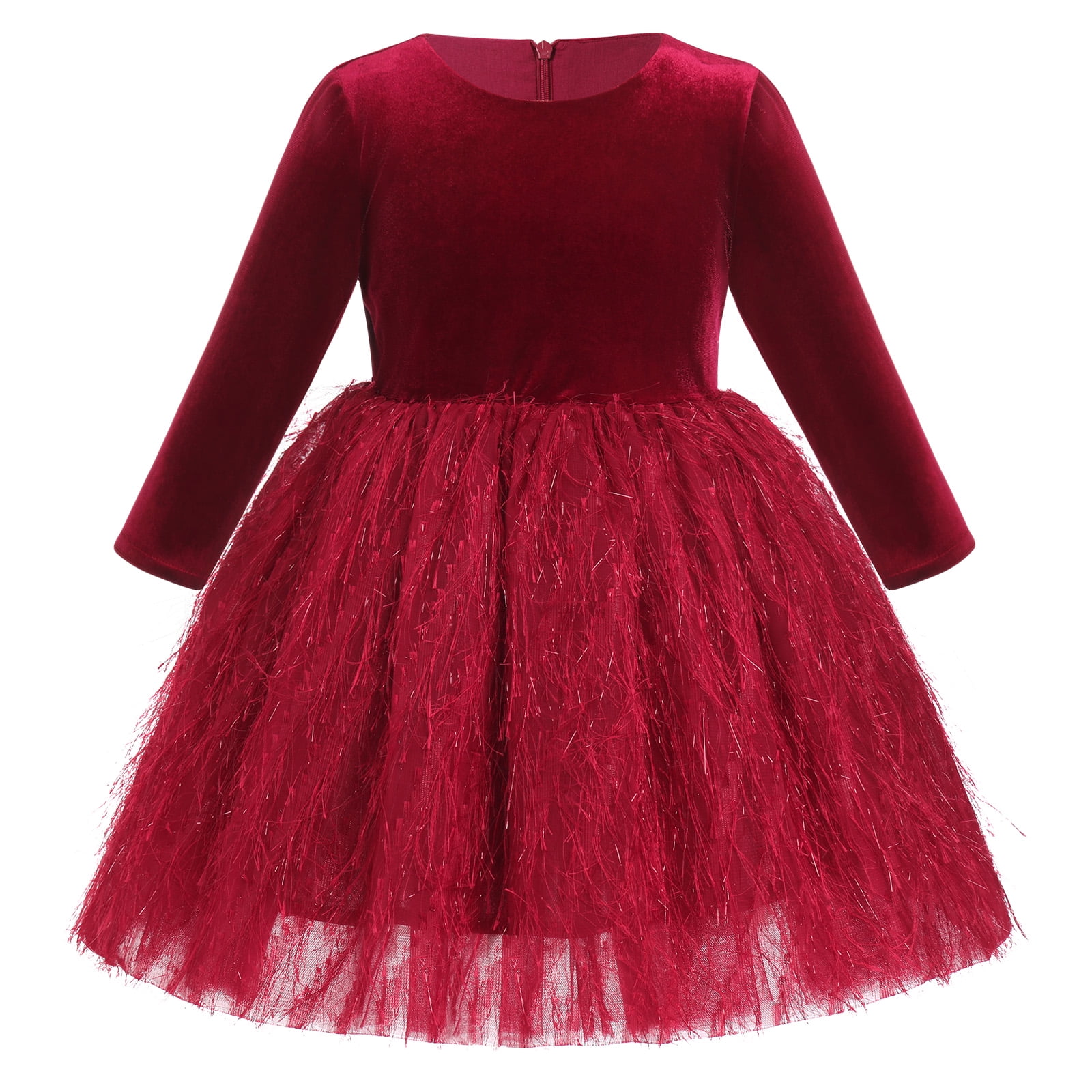 IDOPIP Toddler Kids Girls Shiny Velvet Dress Long Sleeve Fall Winter ...