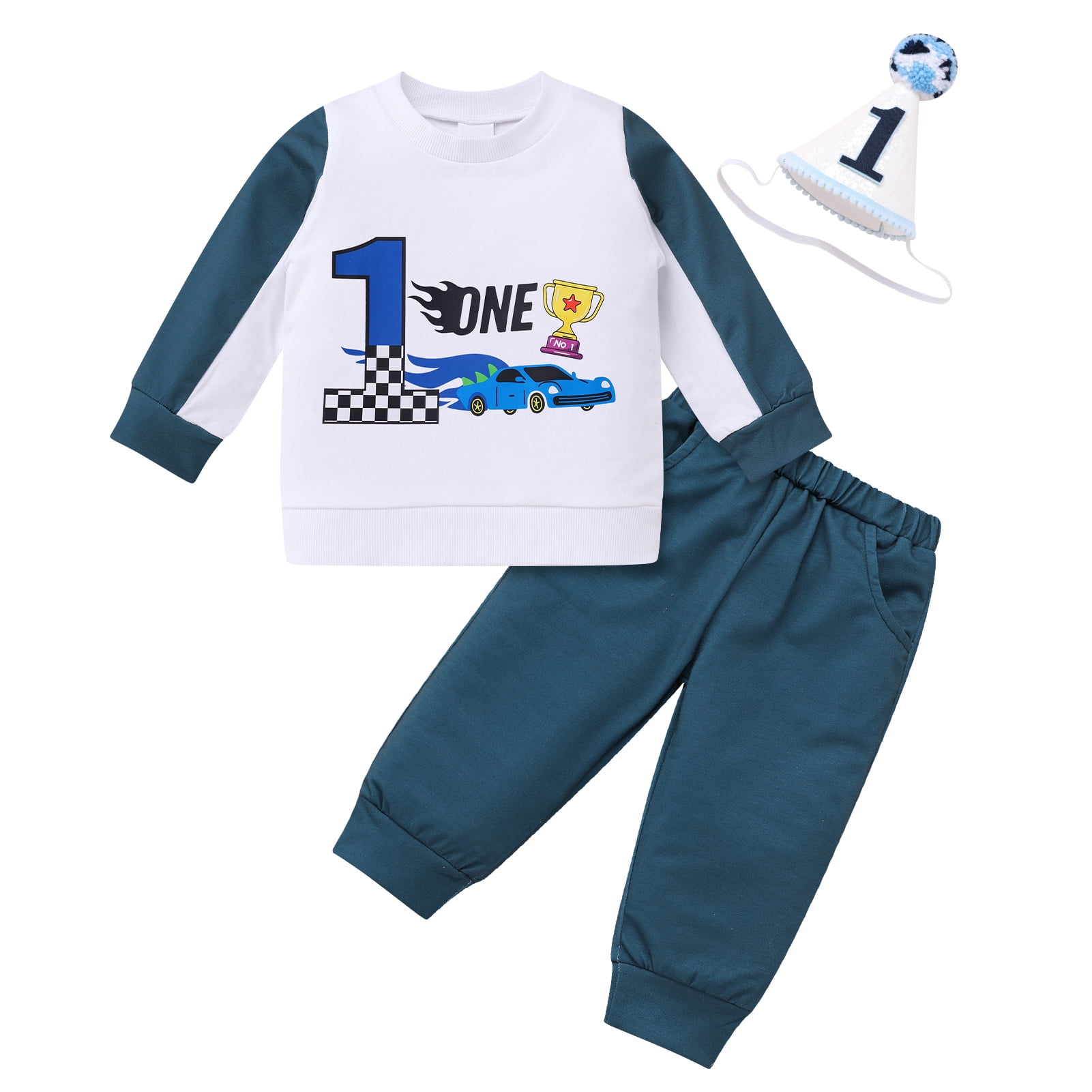 IDOPIP Unisex Baby One Year Old Birthday Outfits Race Car Driver ...