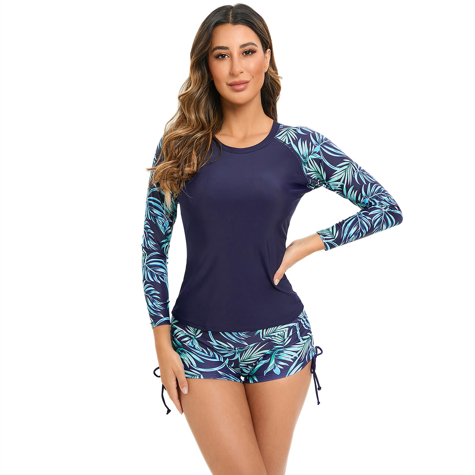 IDOPIP Women 2 PC Rash Guard Long Sleeve Swimsuits Swim Shirt with ...