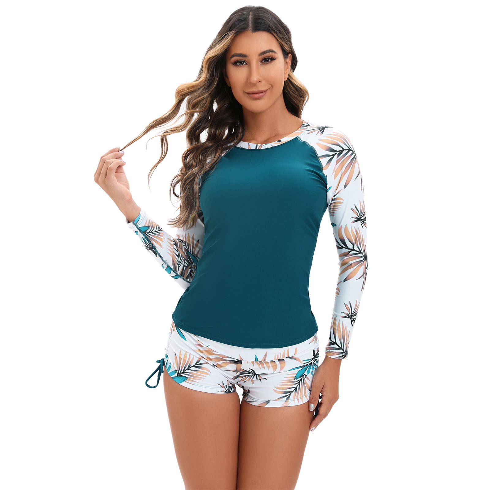 IDOPIP Women 2 PC Rash Guard Long Sleeve Swimsuits Swim Shirt with ...
