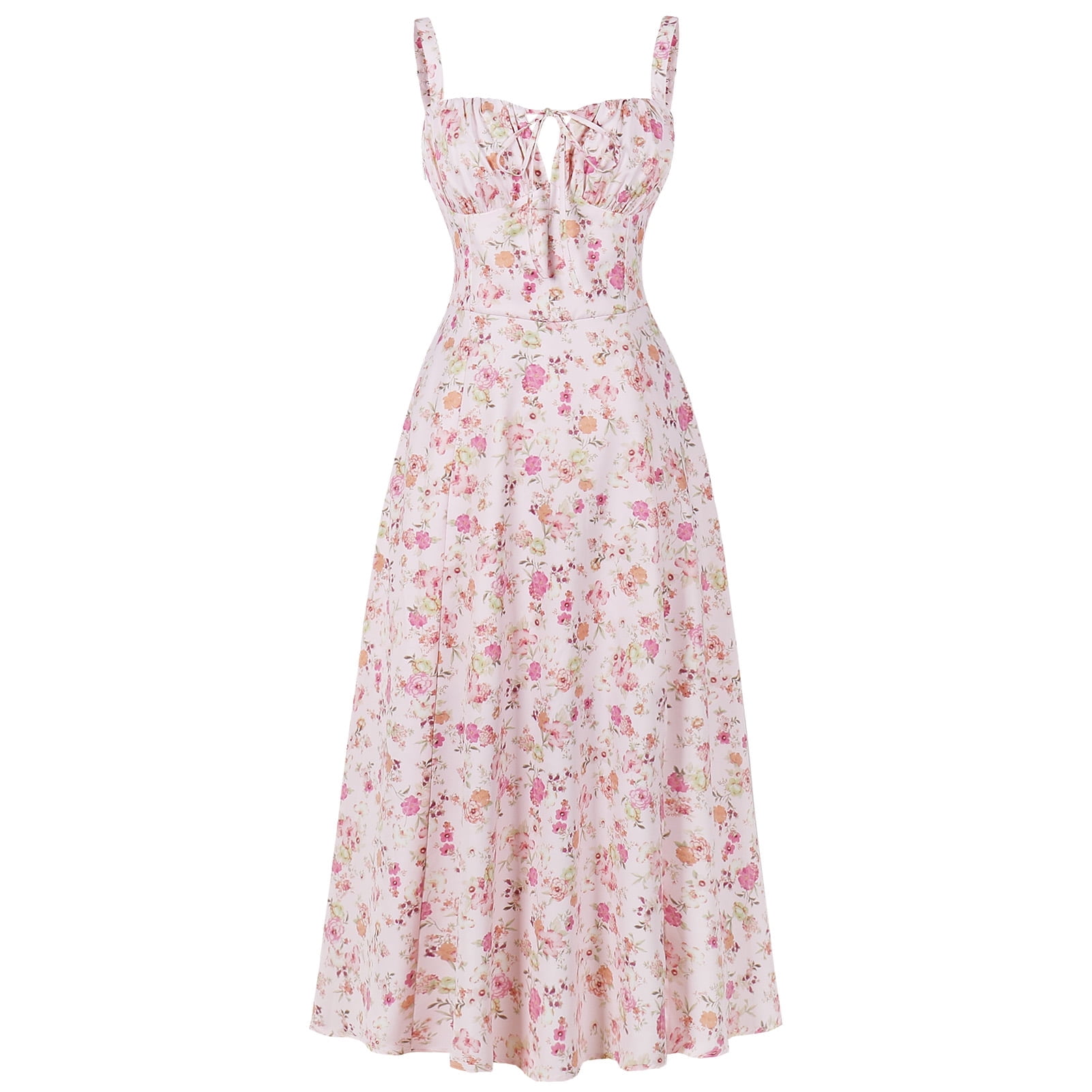 IDOPIP Women Floral Midi Corset Dress Boho Flowy Slit Lace Up Dresses ...