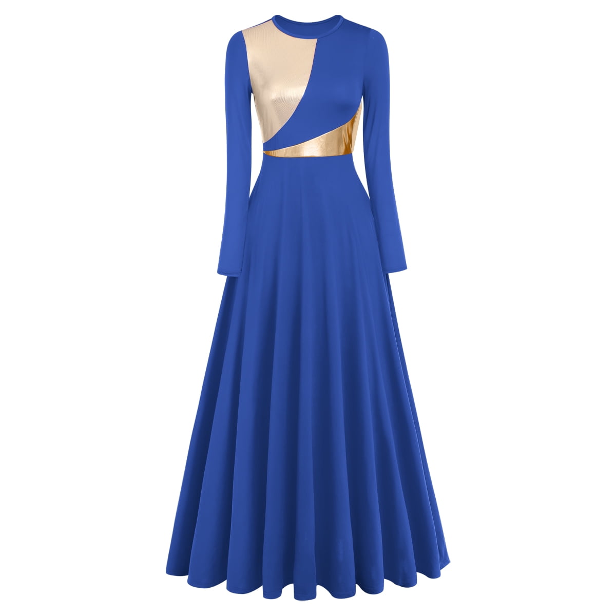 IDOPIP Women Metallic Bi Color Praise Dance Dress Long Sleeve Lyrical ...