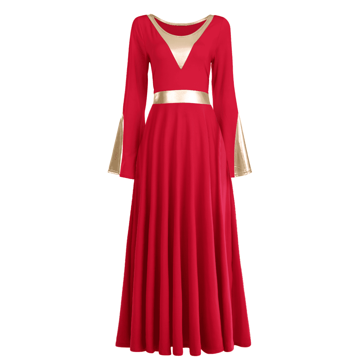 IDOPIP Women Metallic Gold Liturgical Praise Dance Dress Long Sleeve ...