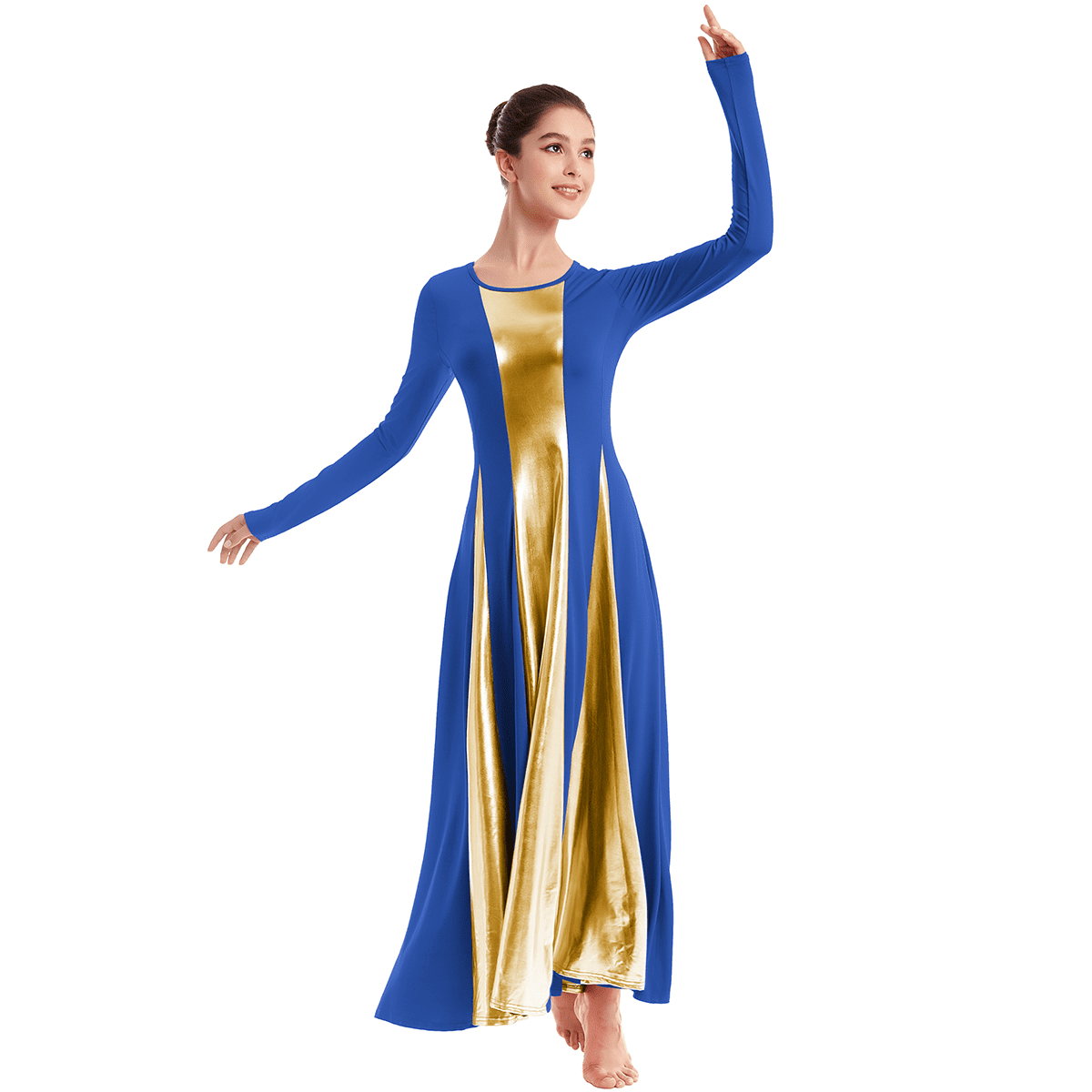 IDOPIP Women Metallic Praise Dance Dress Liturgical Church Worship ...