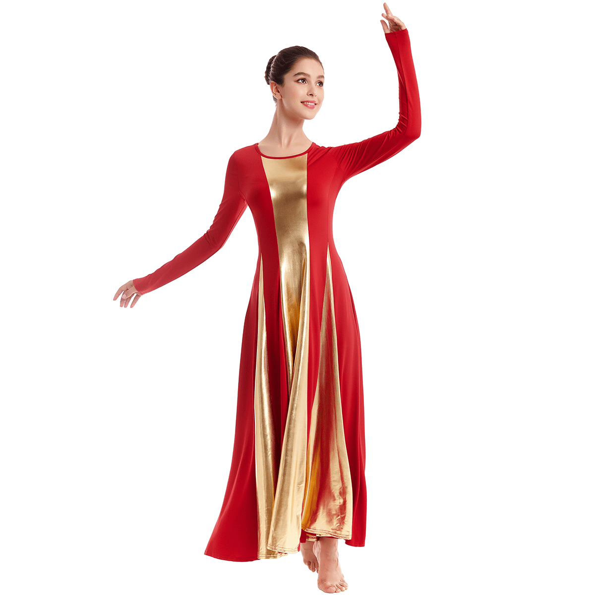 IDOPIP Women Metallic Praise Dance Dress Liturgical Church Worship ...